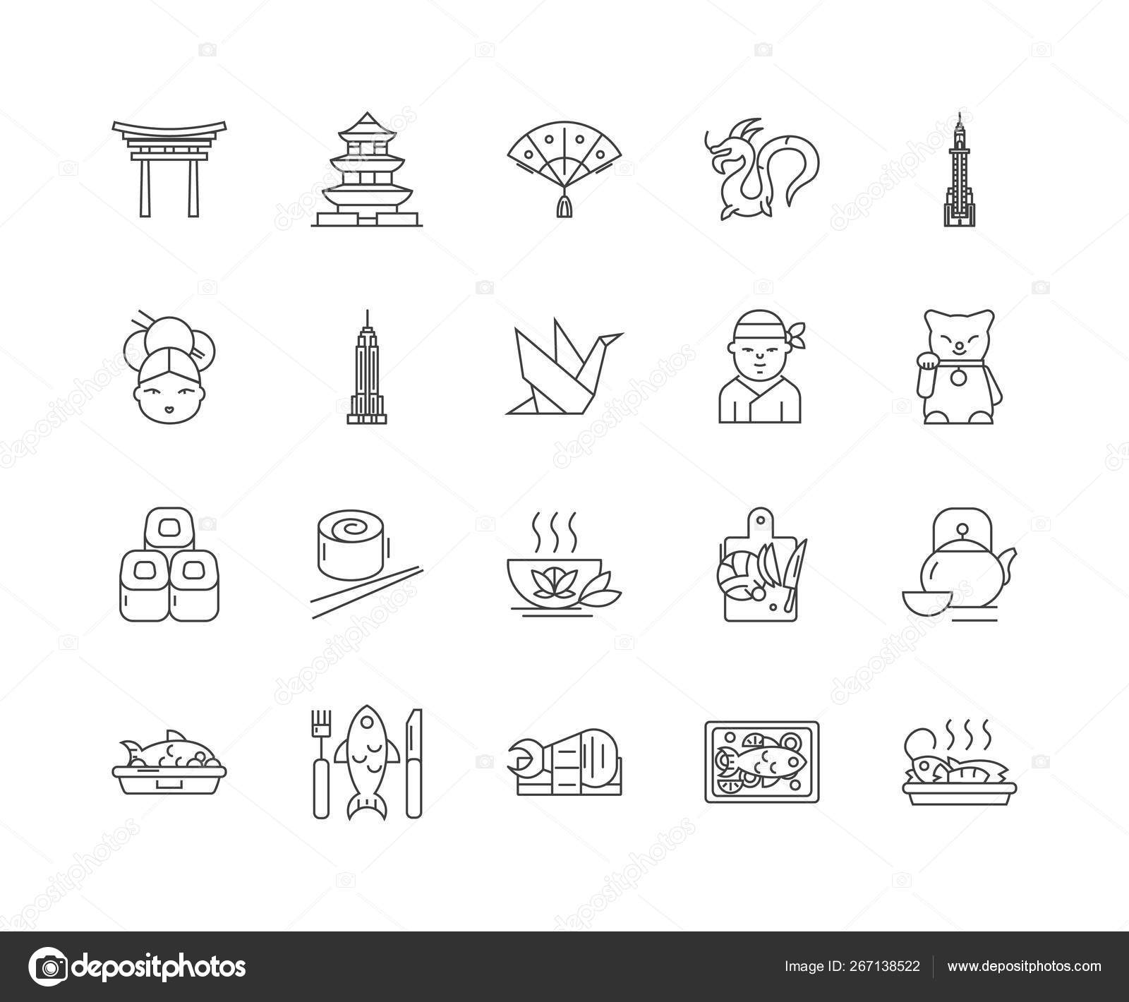 Japan line icons, signs, vector set, outline illustration concept Stock ...