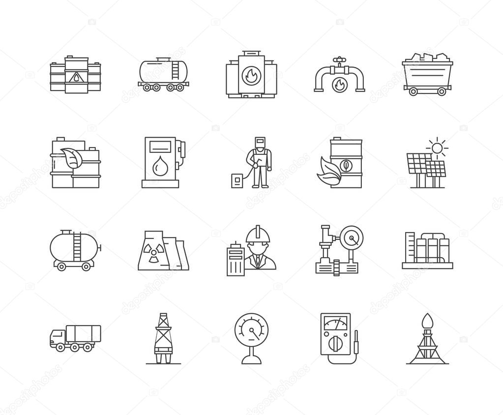 Iconos de l nea de combustible, signos lineales, conjunto de vectores, ilustraci n de concepto ...