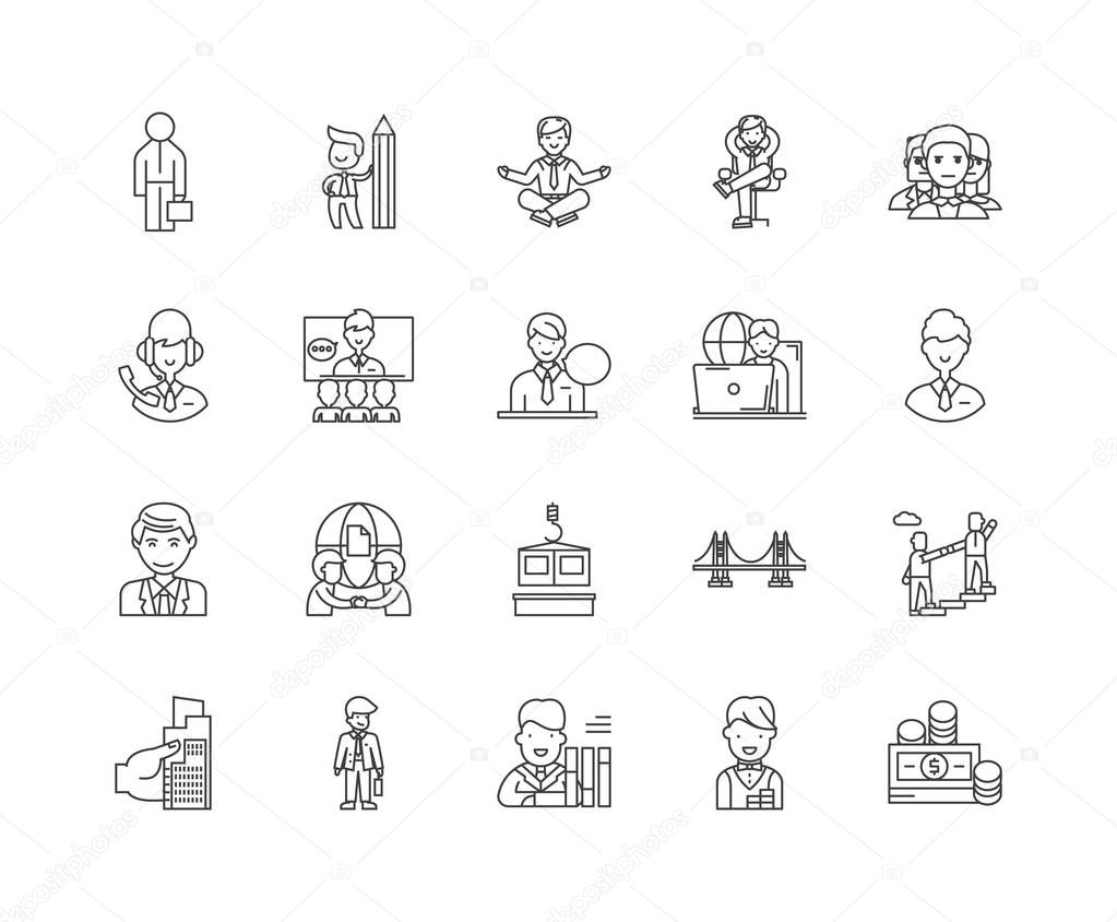 Contratistas generales de la construcción línea iconos, signos ...