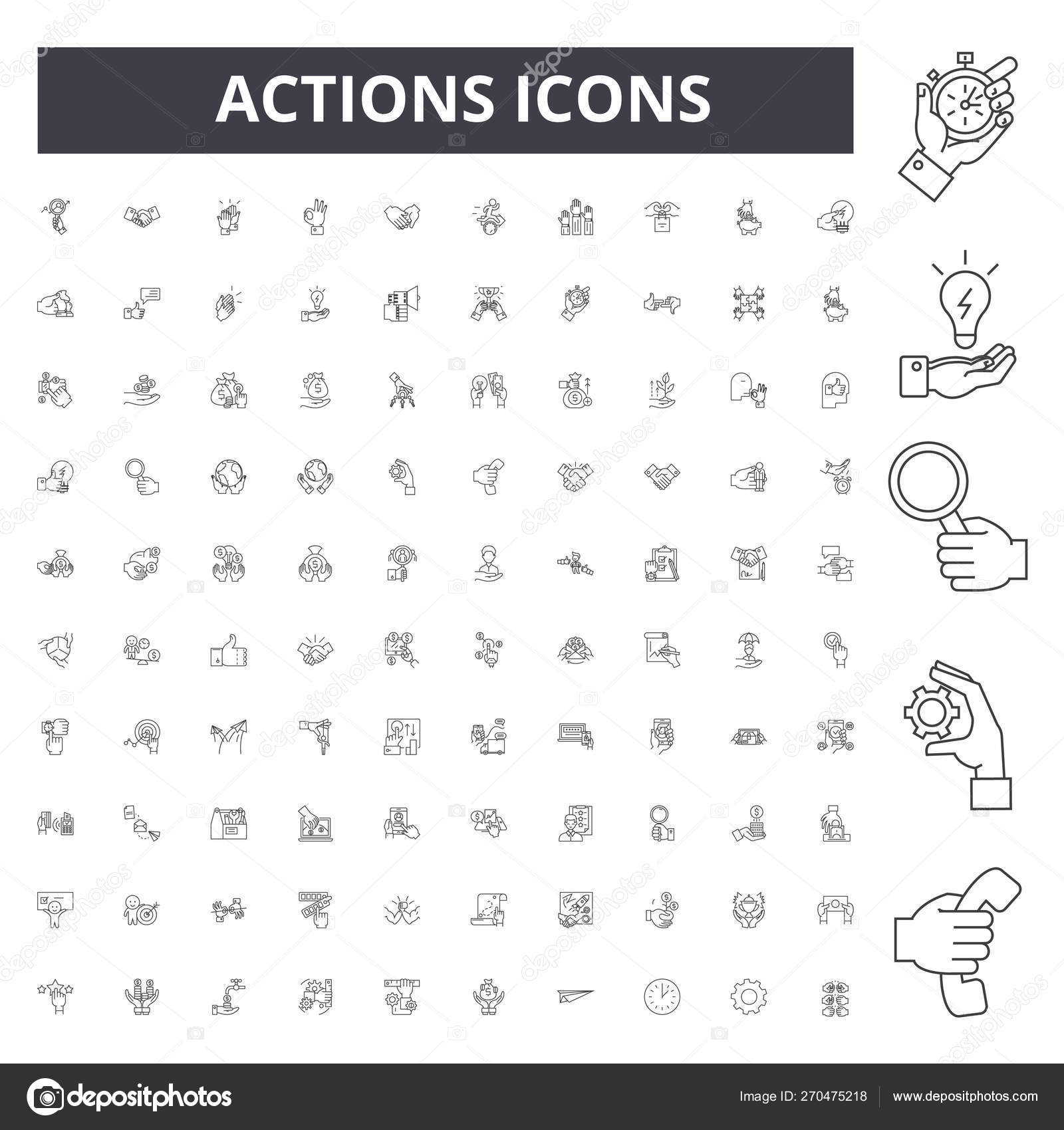 Actions line icons, signs, vector set, outline illustration concept ...