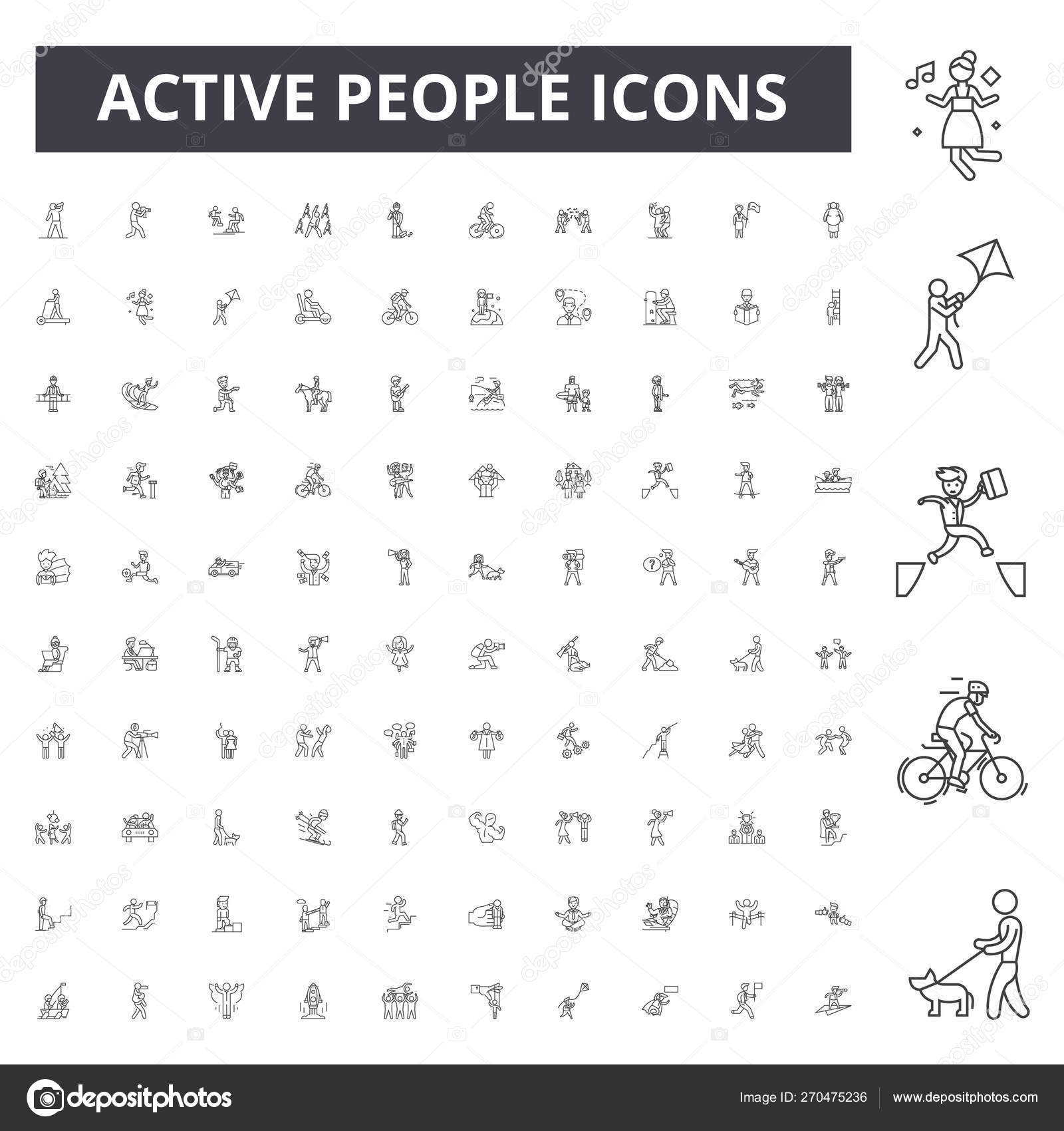 Active people line icons, signs, vector set, outline illustration ...