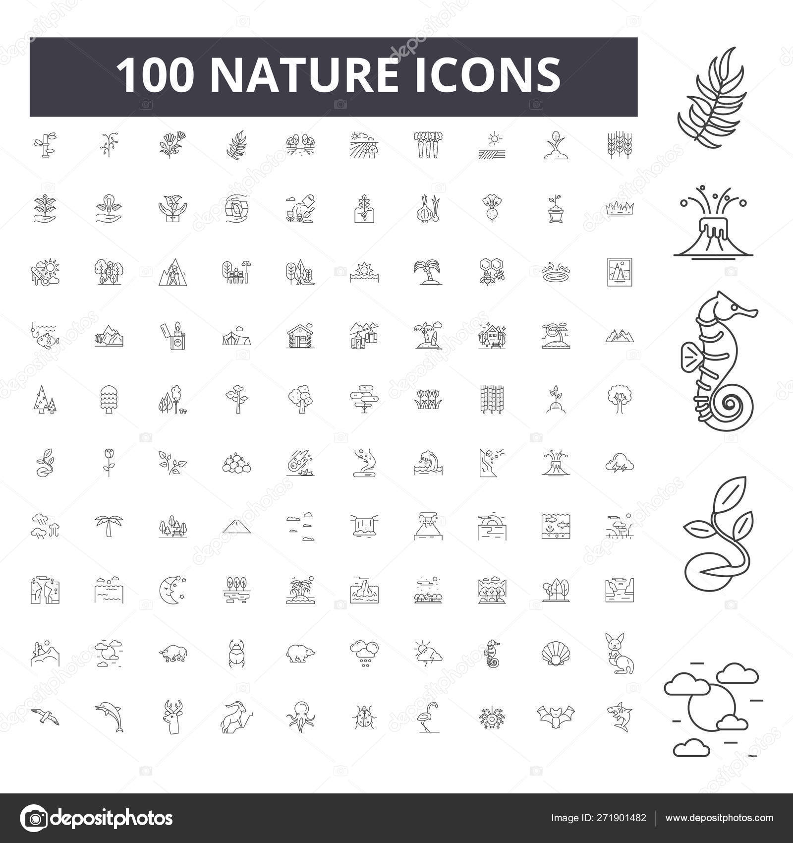 Nature line icons, signs, vector set, outline illustration concept ...