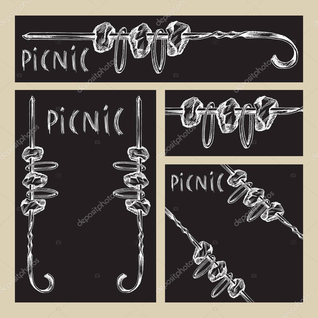 Dibujo de tiza. Conjunto de formatos de negocio con imágenes para un ...