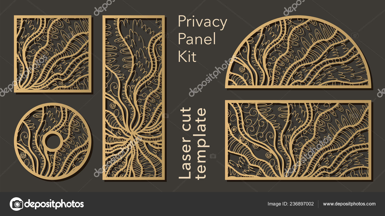 Set of openwork panels for laser cutting. Carved decorative element for ...