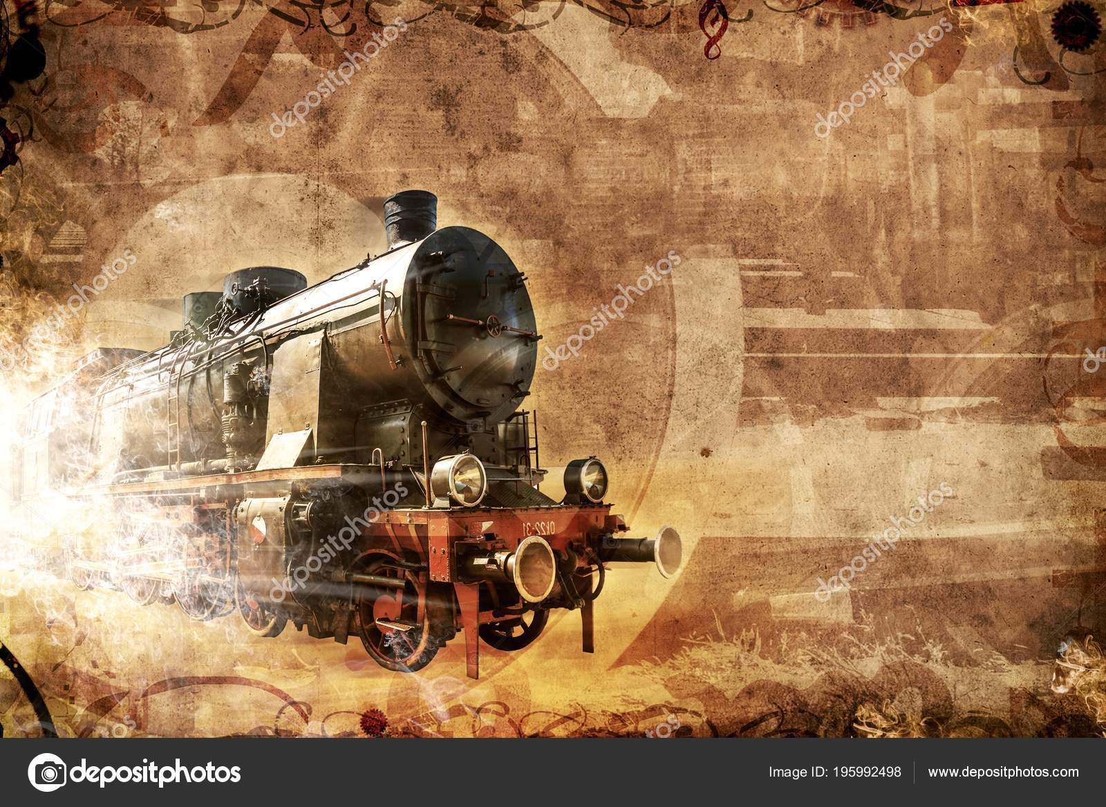 Old Steam Train Vintage Grunge Background Illustration – Stock ...