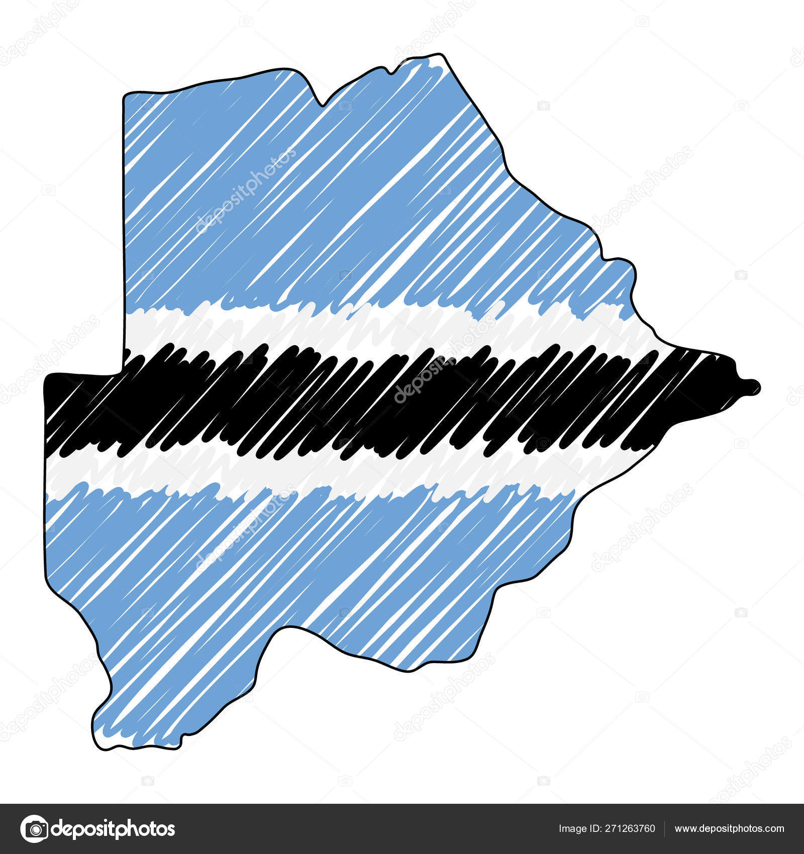 Botswana map hand drawn sketch. Vector concept illustration flag, childrens drawing, scribble ...