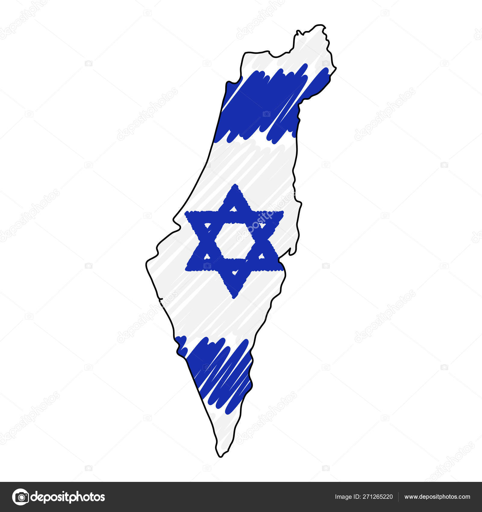 Israel map hand drawn sketch. Vector concept illustration flag ...