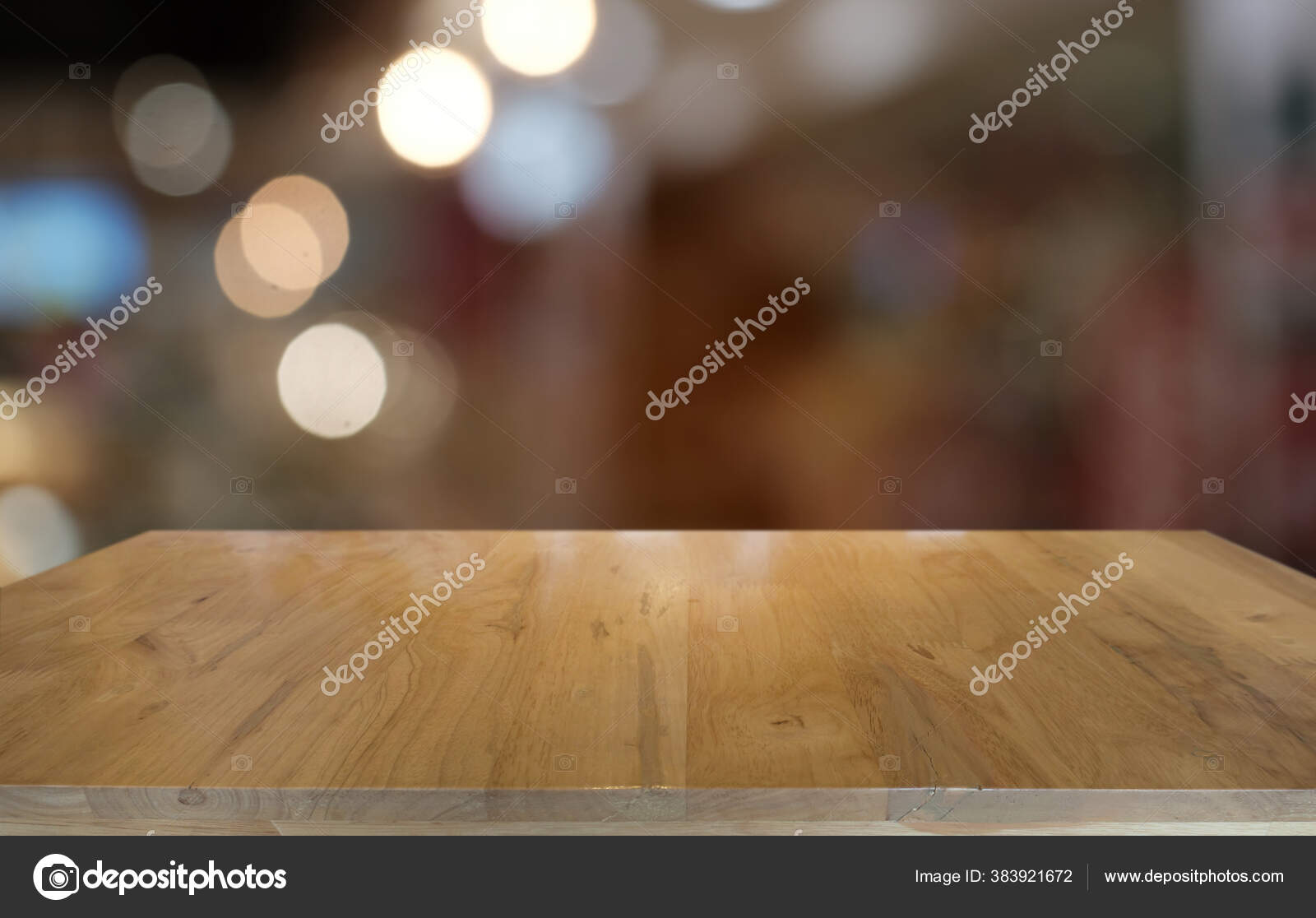Empty Dark Wooden Table Front Abstract Blurred Bokeh Background ...