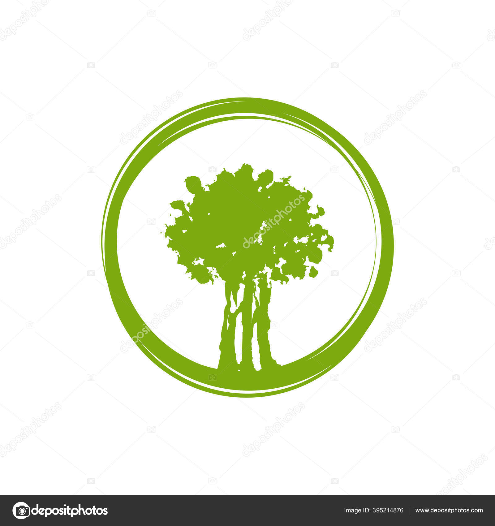 Green Paint Drawn Trees Logo Isolated White Organic Symbol Natural ...