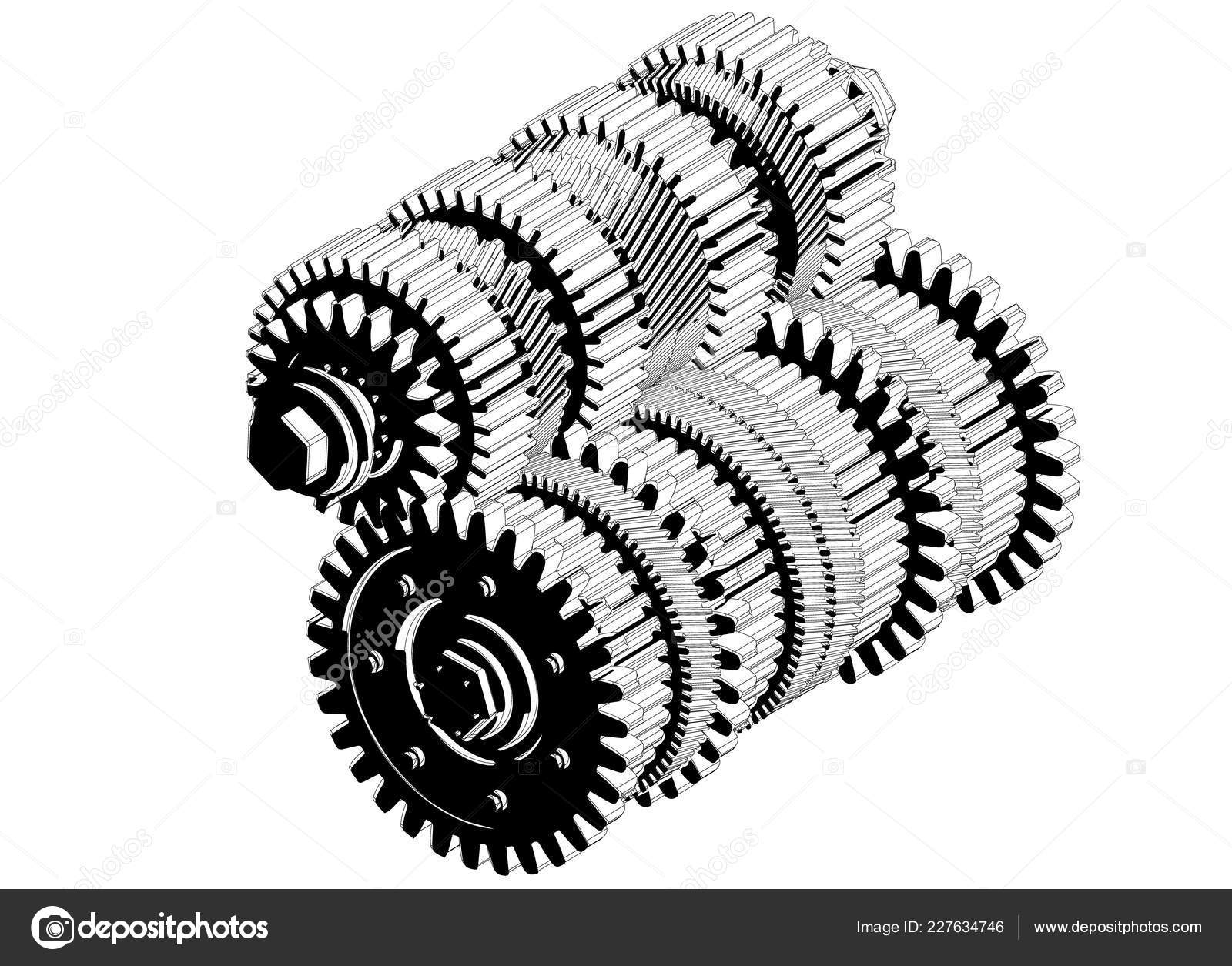 Modelo 3d de engranajes en un blanco Vector de stock #227634746 de ...