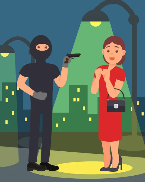 Ladrón de dibujos animados vector con una pistola, robando a una mujer ...