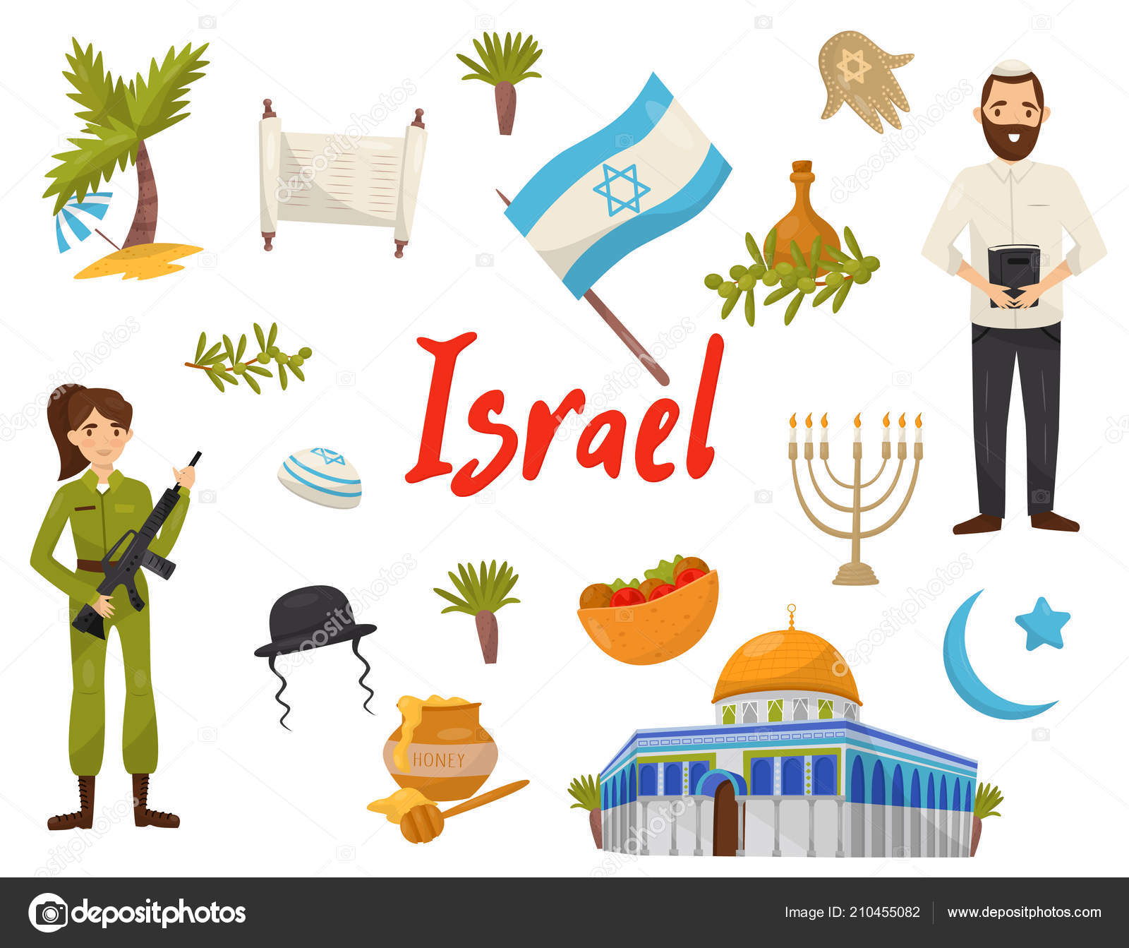 Traditional religious and cultural symbols of Israel set vector ...