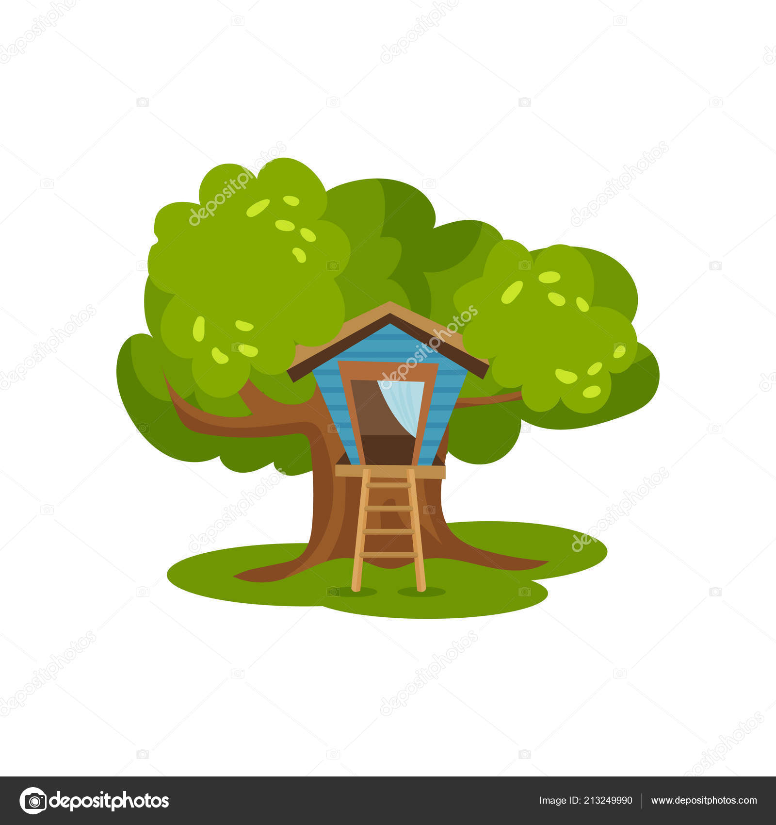 Treehouse, hut on green tree for kids outdoor activity and recreation ...