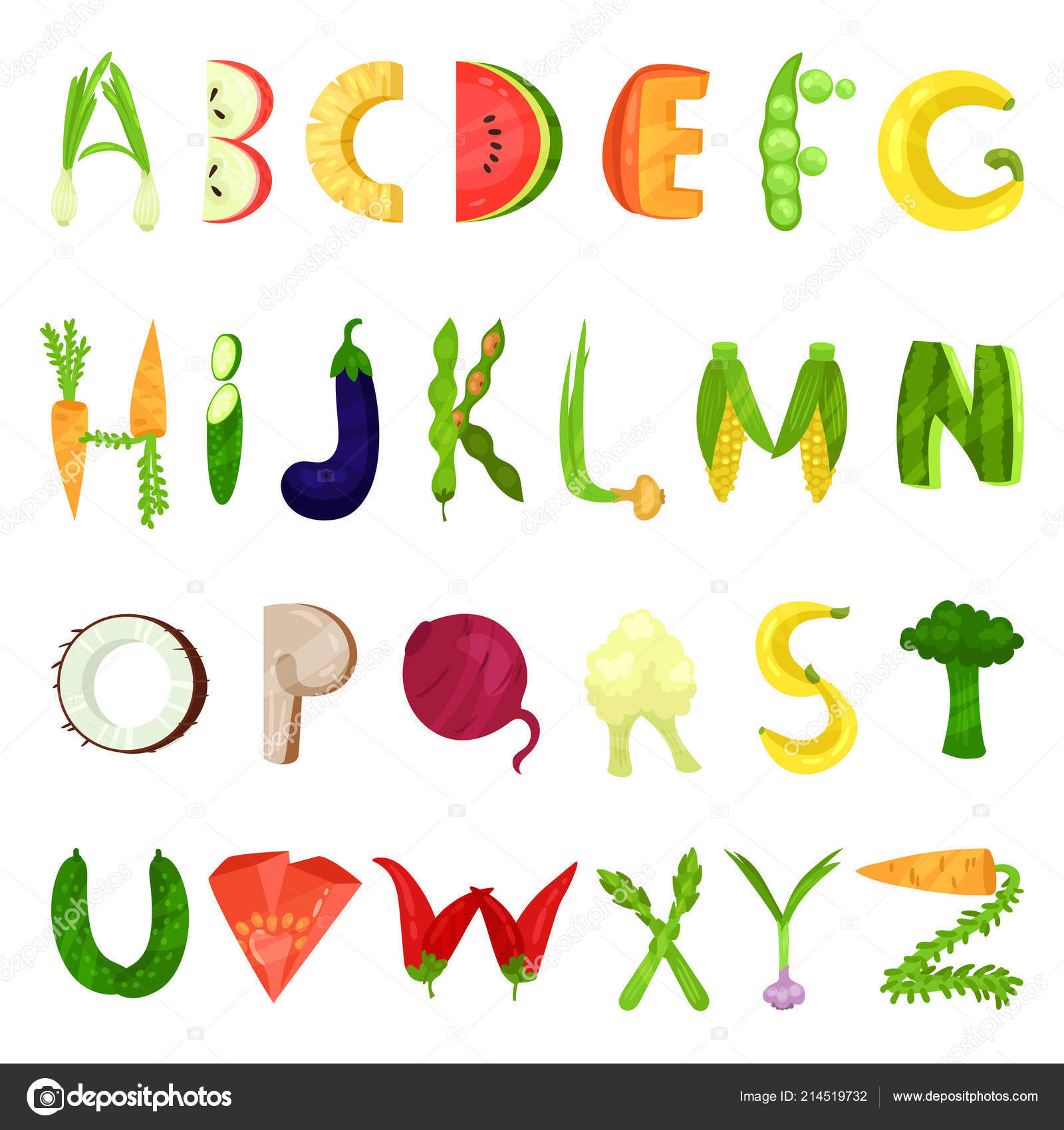 Veggie English alphabet letters made from fresh vegetables vector ...