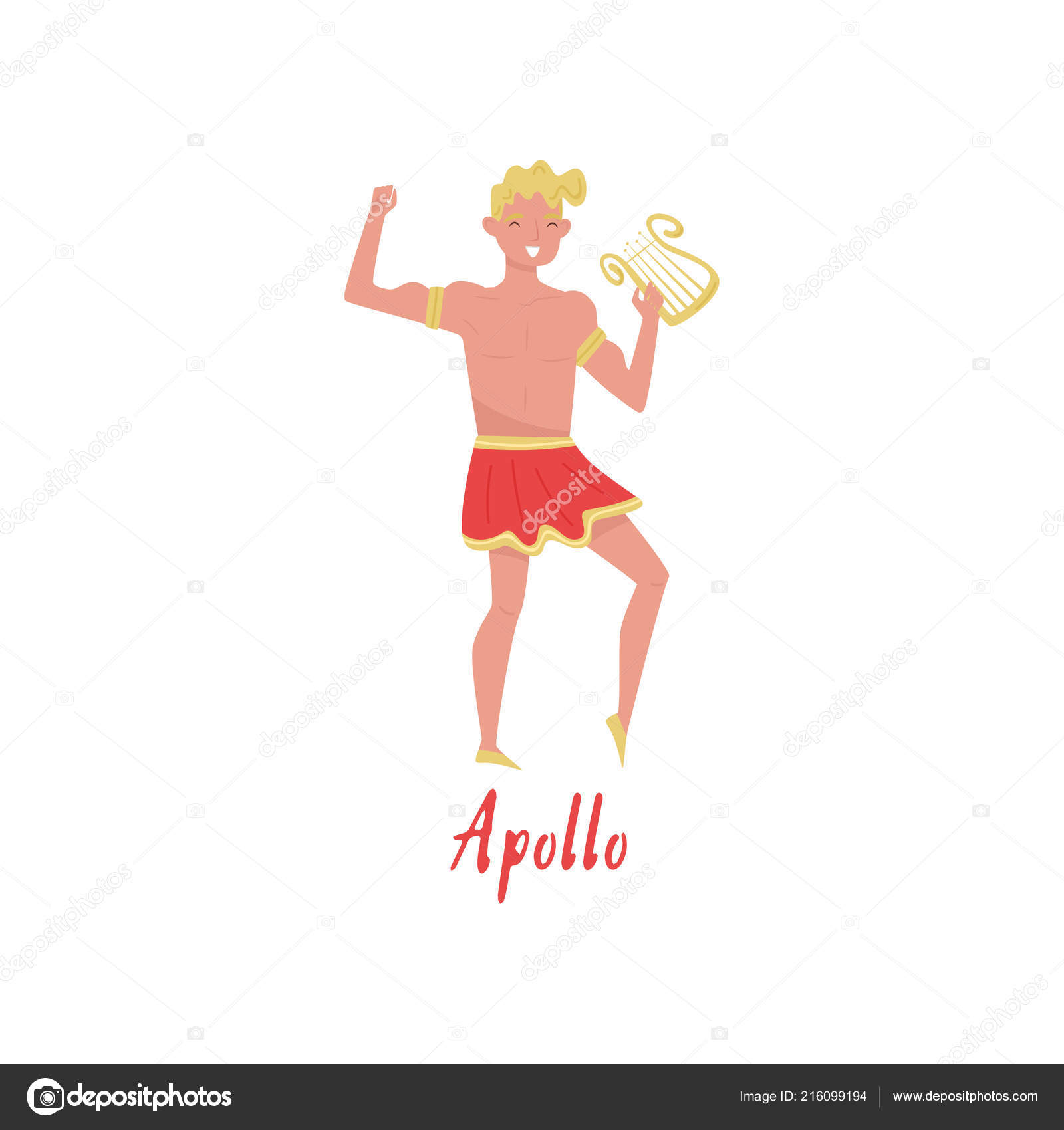 Apollo Olympian Greek God, ancient Greece myths cartoon character ...