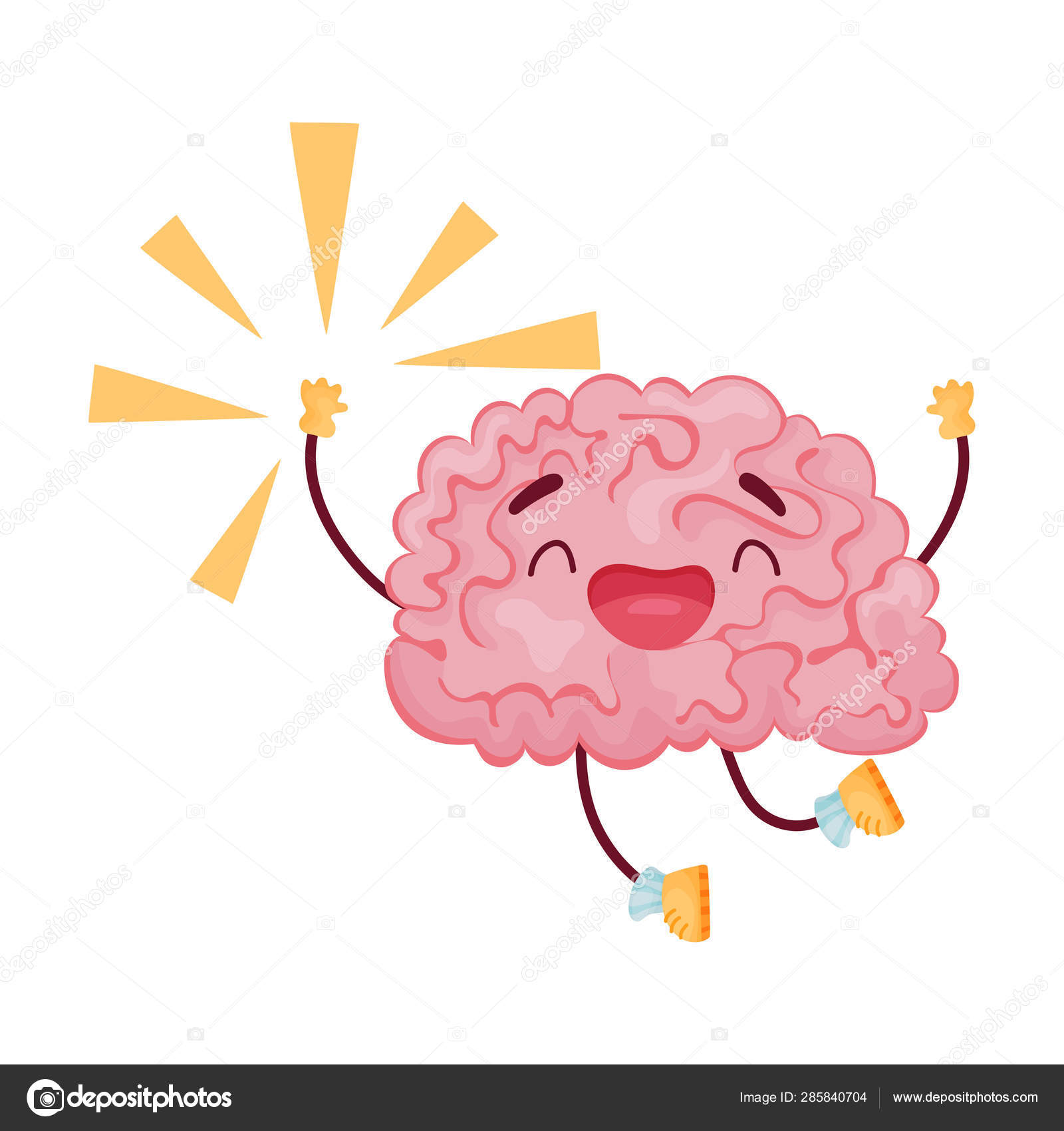 Cartoon brain jumping for joy. Vector illustration on white background ...