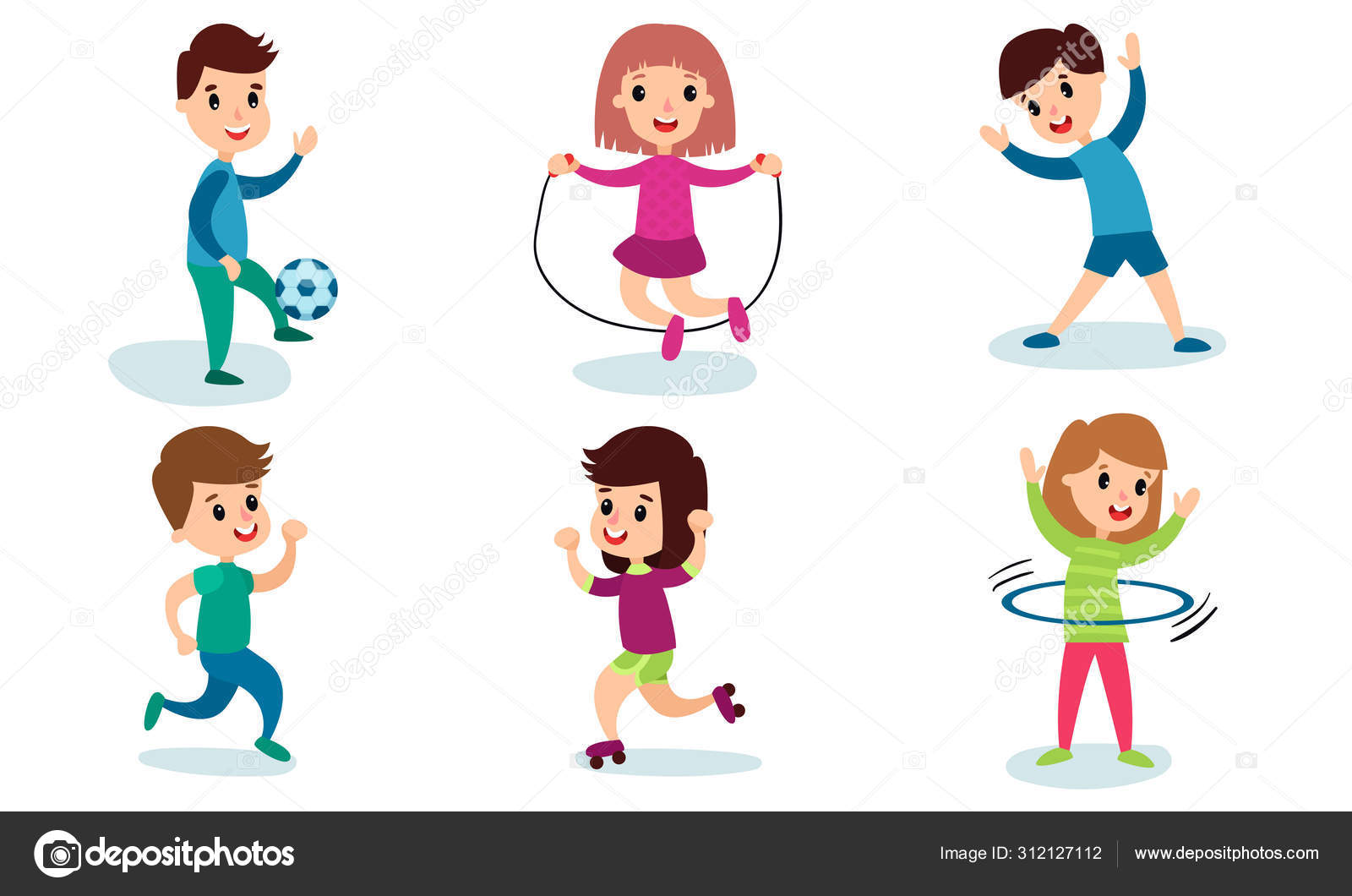 Set Of Vector Illustrations With Children Of Different Physical ...