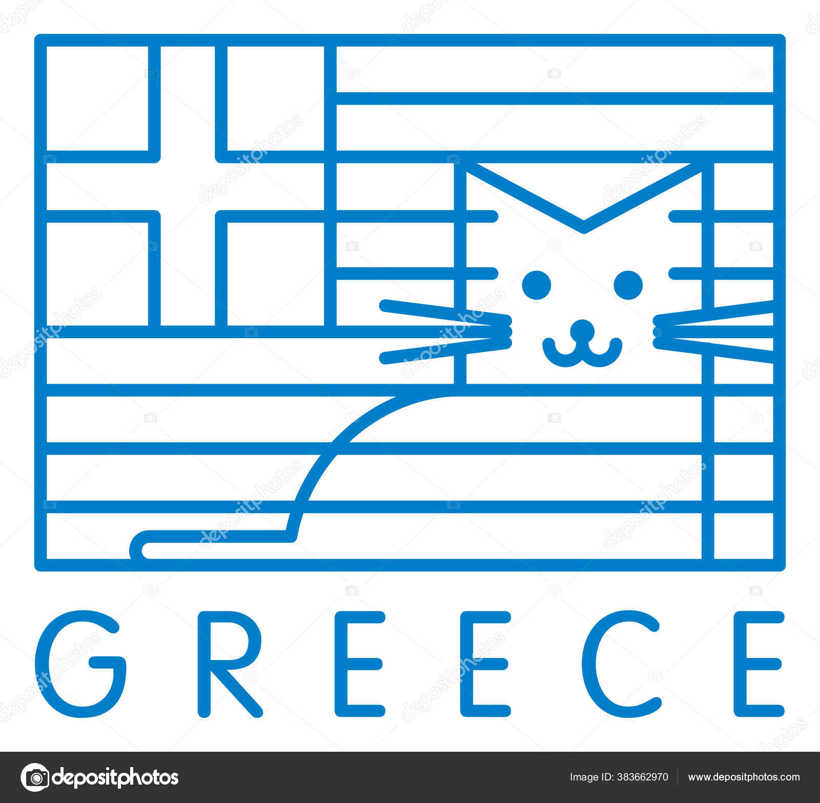Greek Flag Cat Vector Illustration Typography Design Greece Stock ...