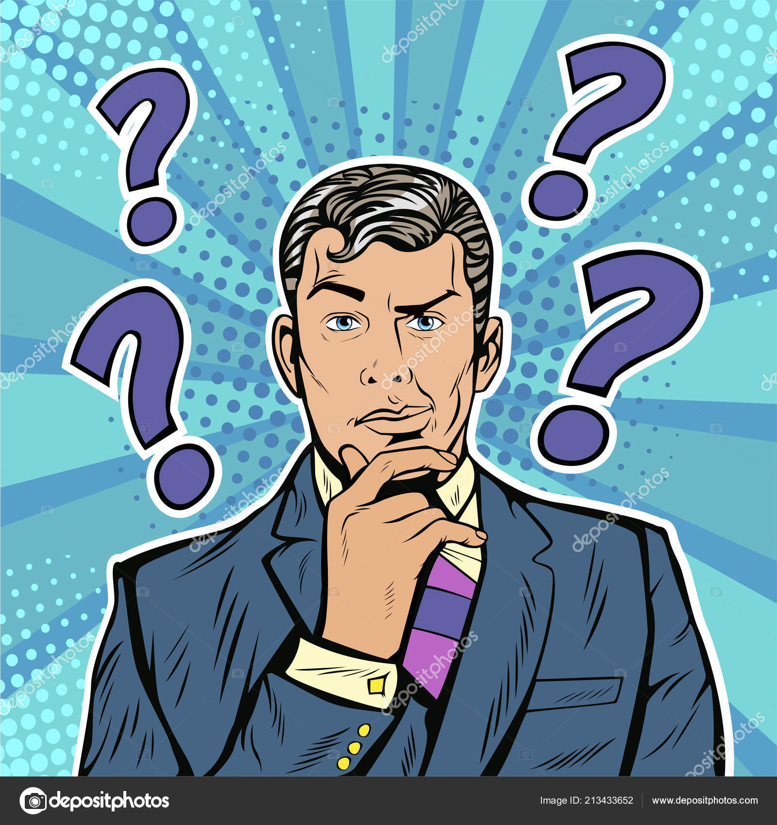 Businessman Skeptical Facial Expressions Face Question Marks His Head ...