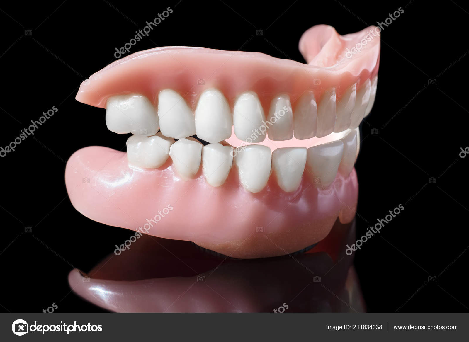 Medical Denture Smile Jaws Teeth Close Isolated Black Background ...