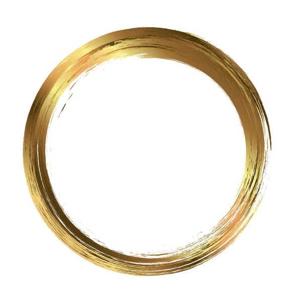 Circle gold frame painted with brush strokes on white background ...