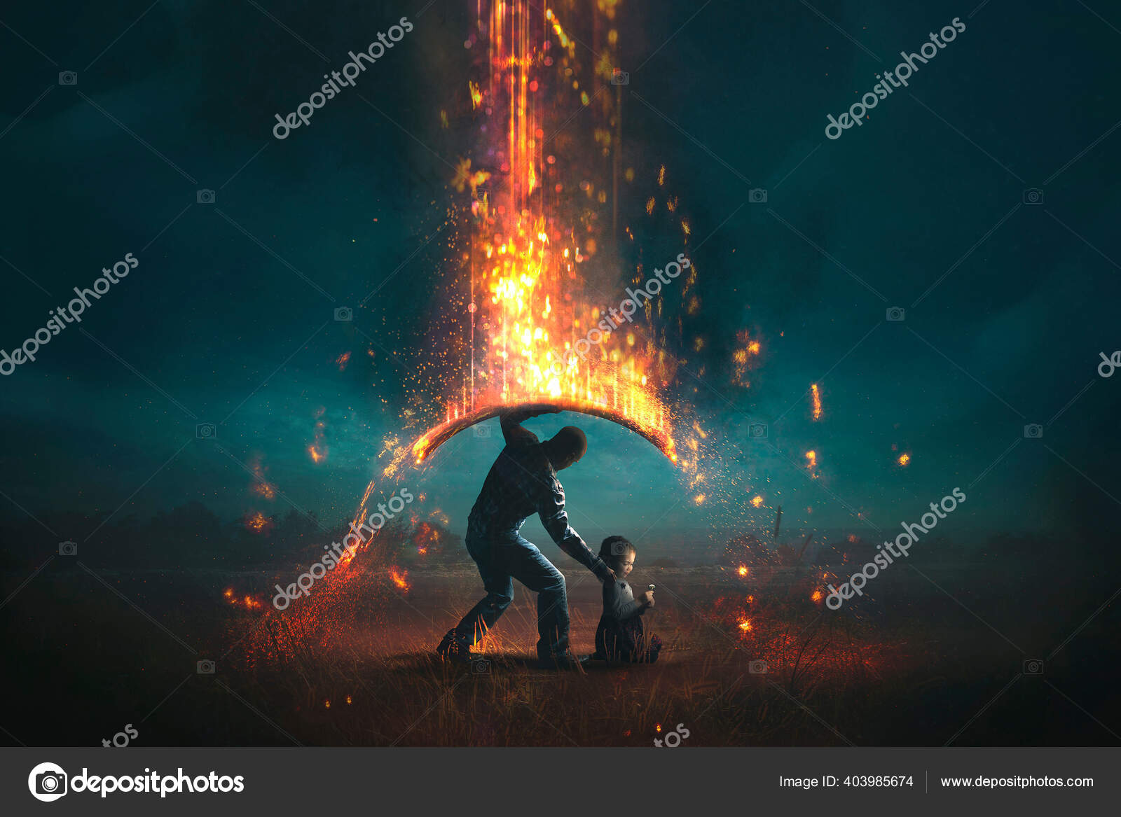 Father Holds Shield Protect His Child Stock Illustration by ©kevron2002 ...