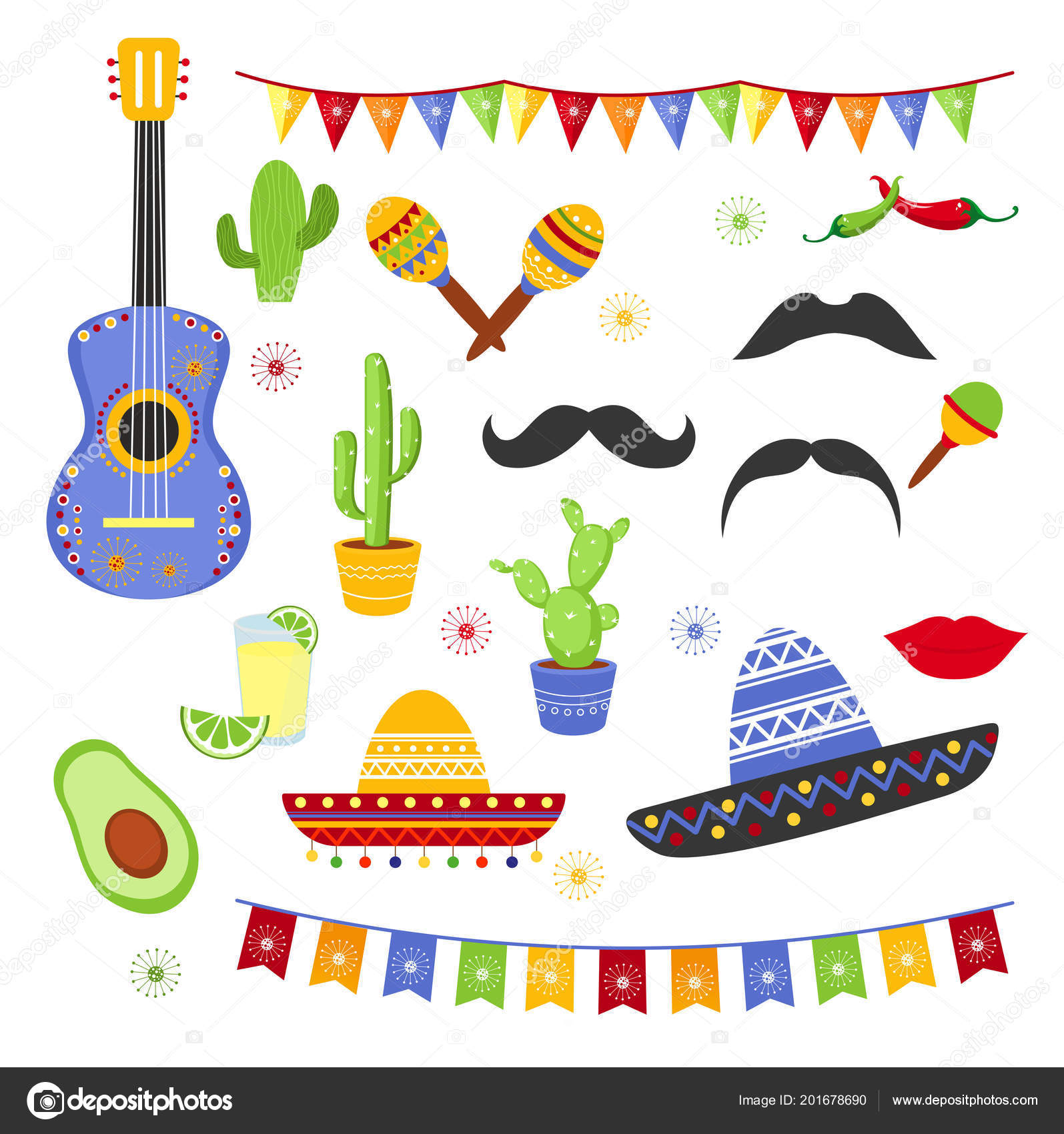 Images: fiesta cartoon | Vector illustration set of decorative elements ...