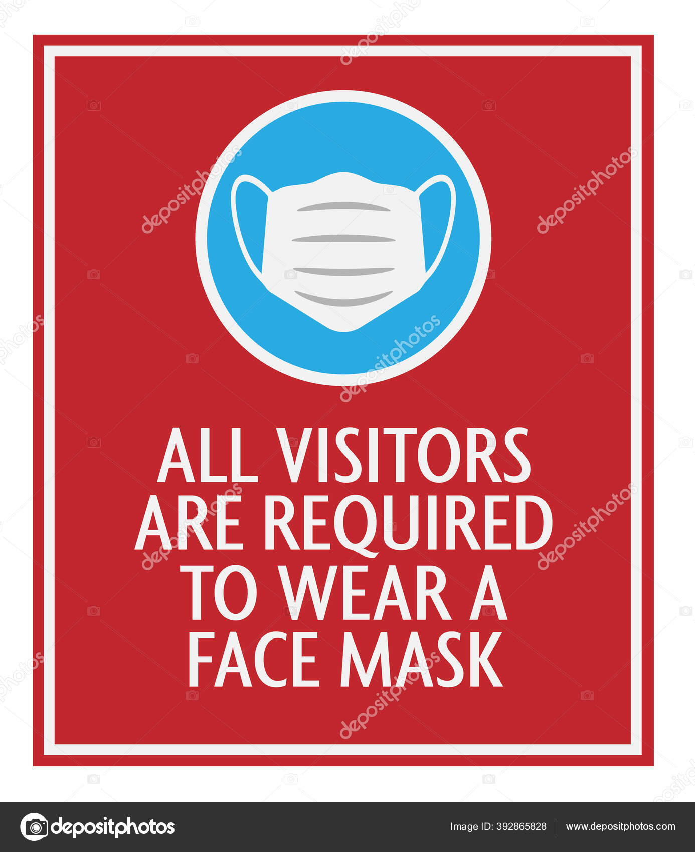 Red face mask required sign with protective face covering icon Stock ...