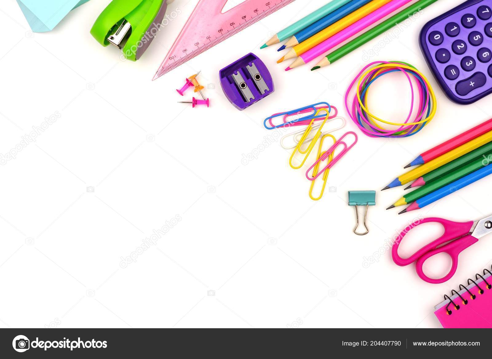 School Supplies Corner Border Isolated White Background Stock Photo by ...