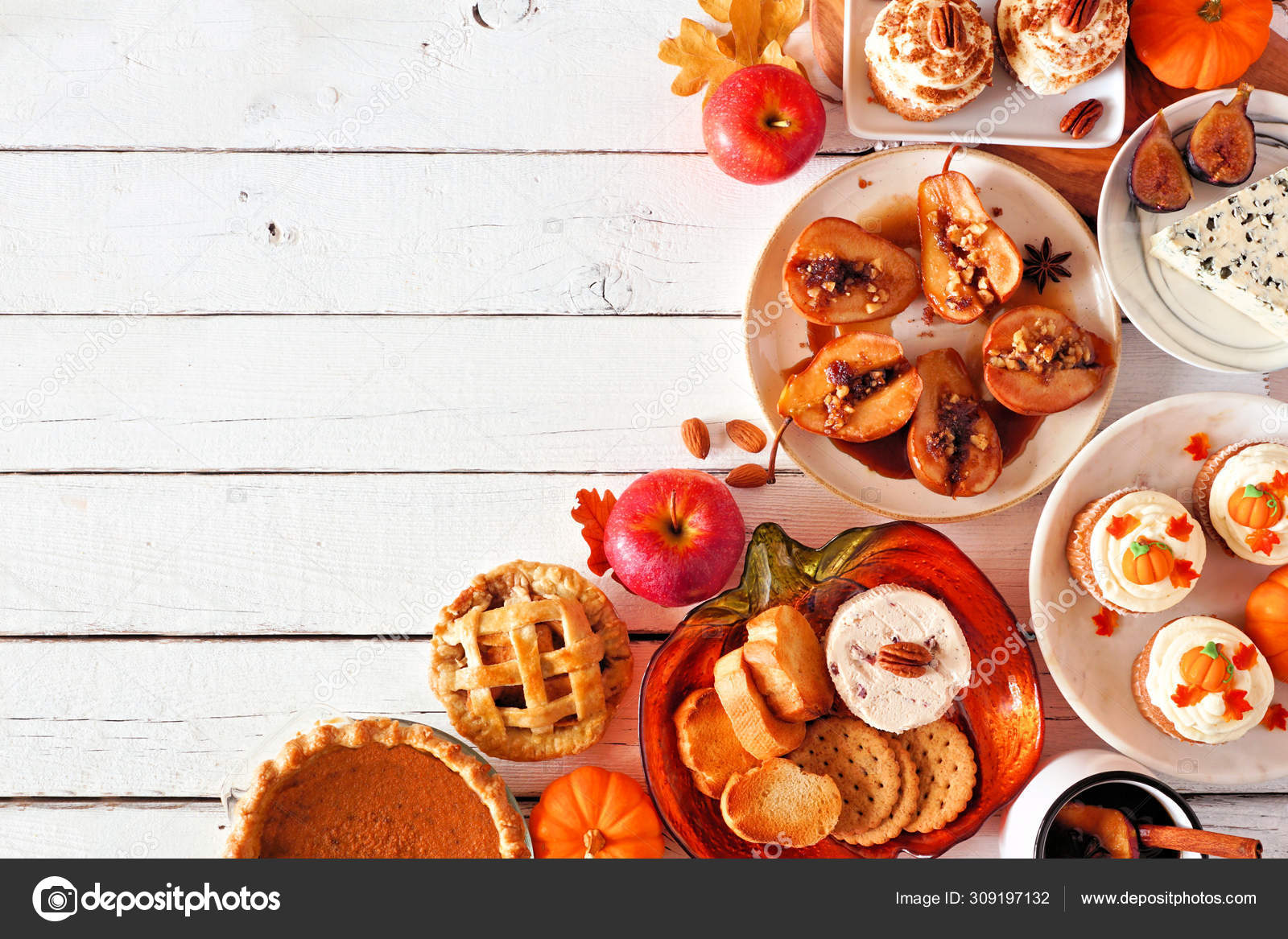 Autumn Food Corner Border Table Scene Selection Pies Appetizers ...
