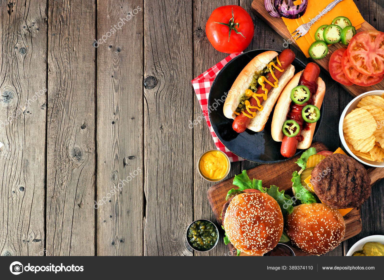 Summer Bbq Food Side Border Hot Dog Hamburger Buffet Overhead Stock ...