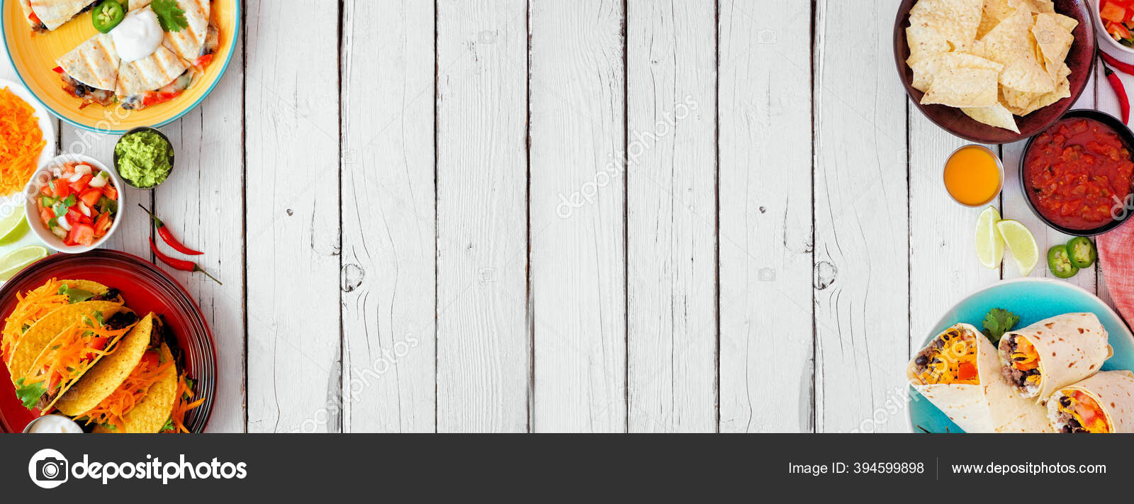 Mexican Food Double Border View White Wood Banner Background Quesadilla ...