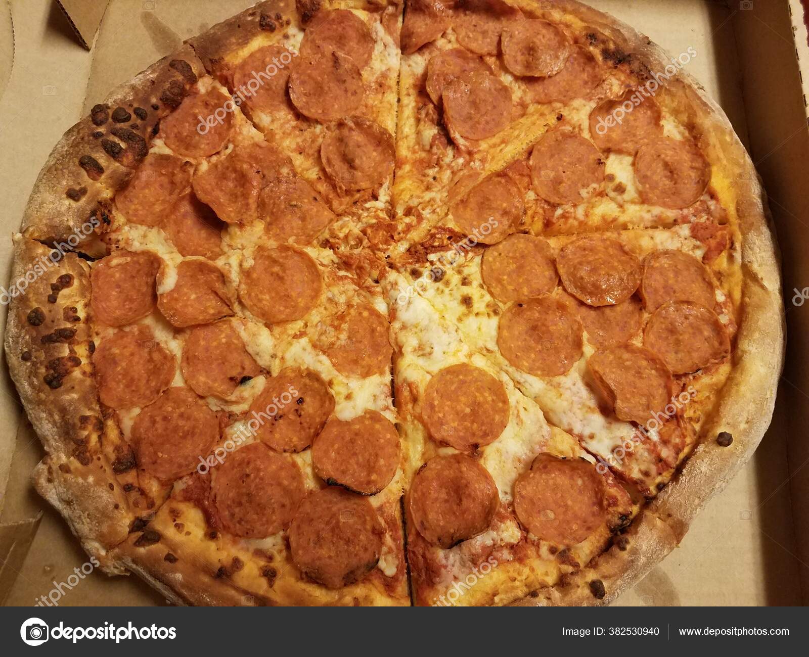 Large Pepperoni Meat Cheese Pizza Sliced — Stock Photo © stockphotofan1 ...
