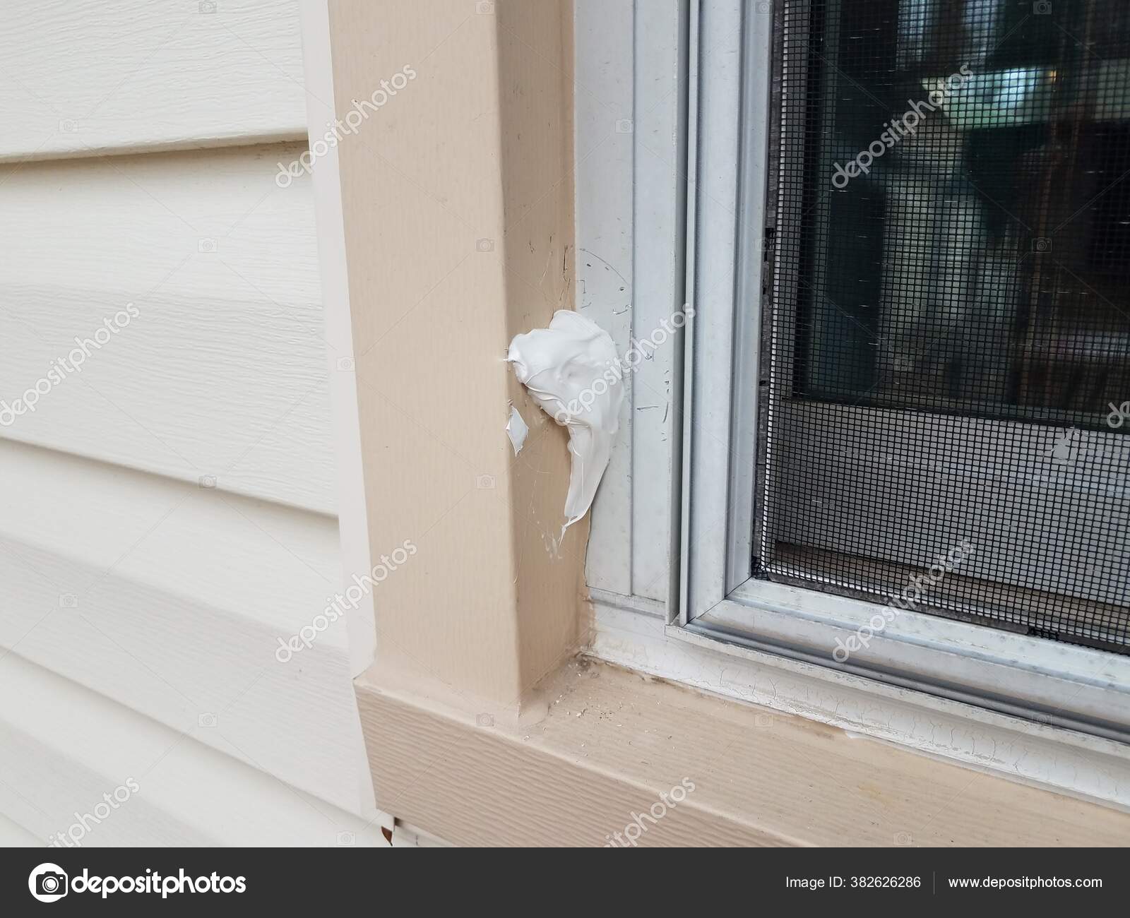 Filled Repaired Hole Broken Damaged Metal Frame Window House Home ...