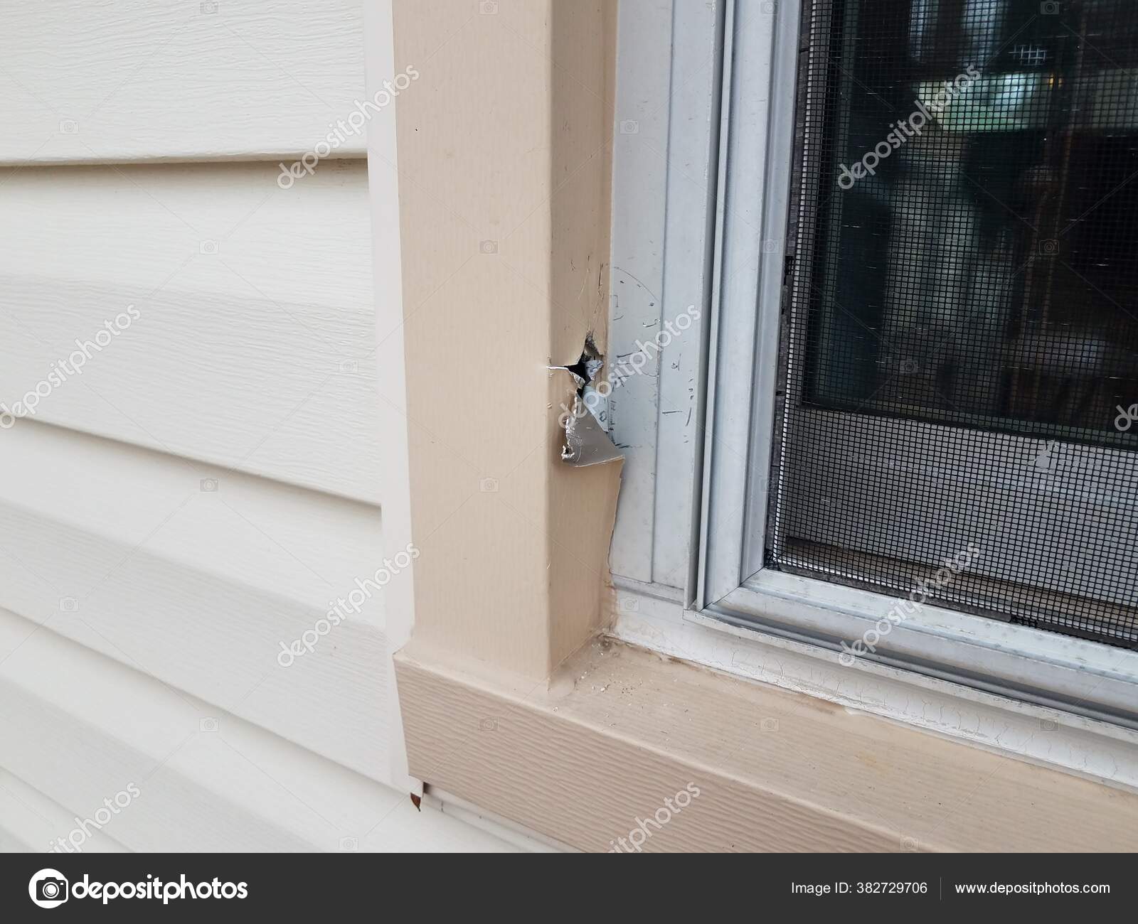 Hole Broken Damaged Metal Frame Window House Home — Stock Photo ...