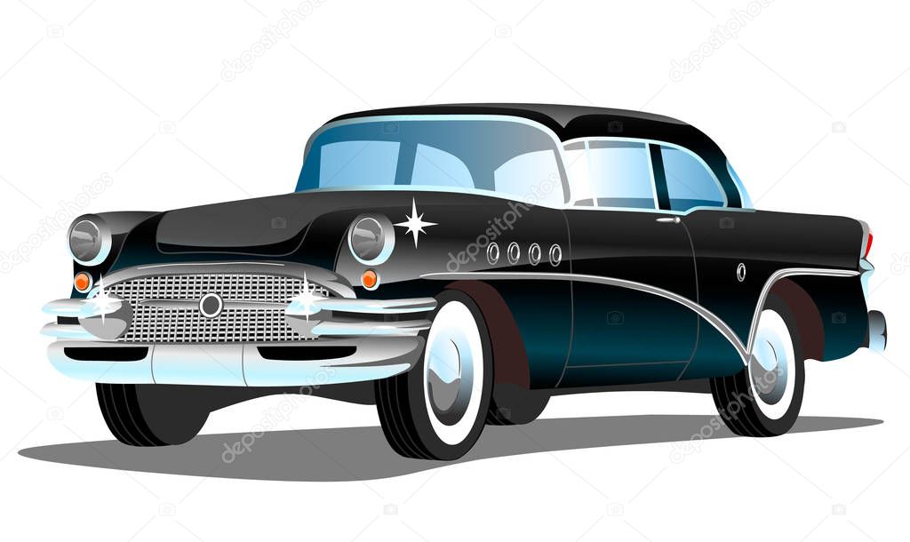 Antiguo coche retro sobre fondo blanco, ilustración vectorial 2022