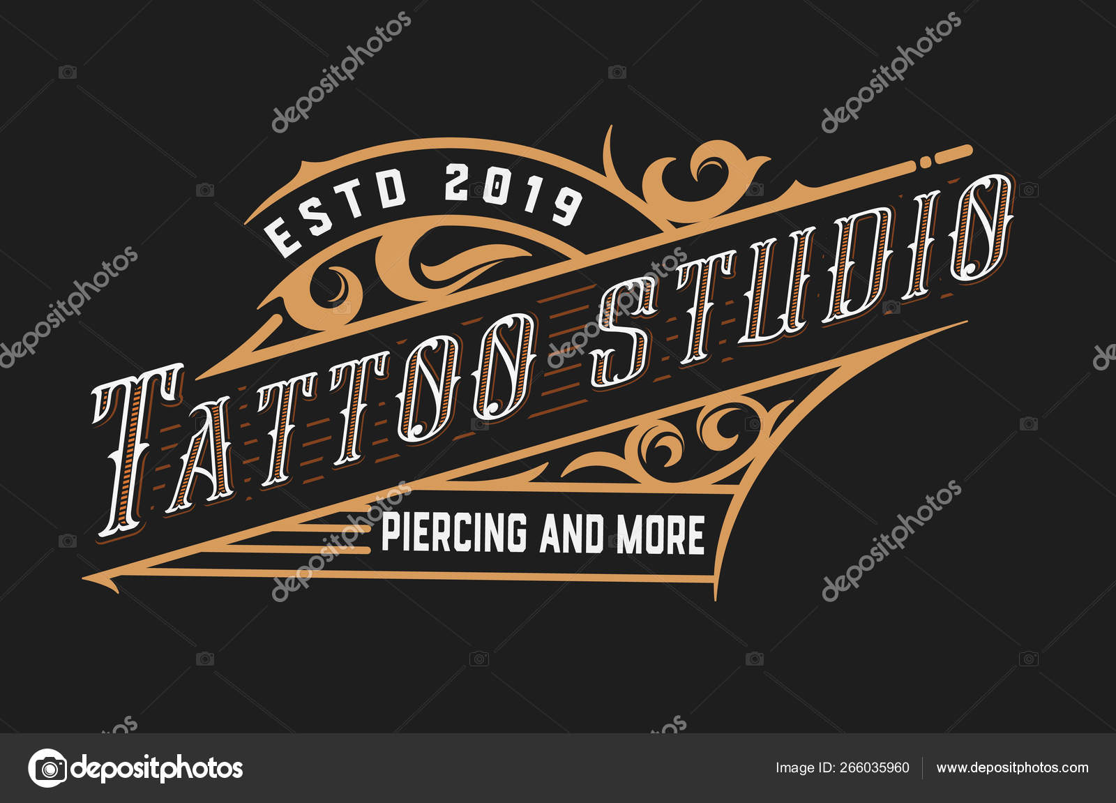 Tattoo logo template. Old lettering on dark background with flor Stock ...