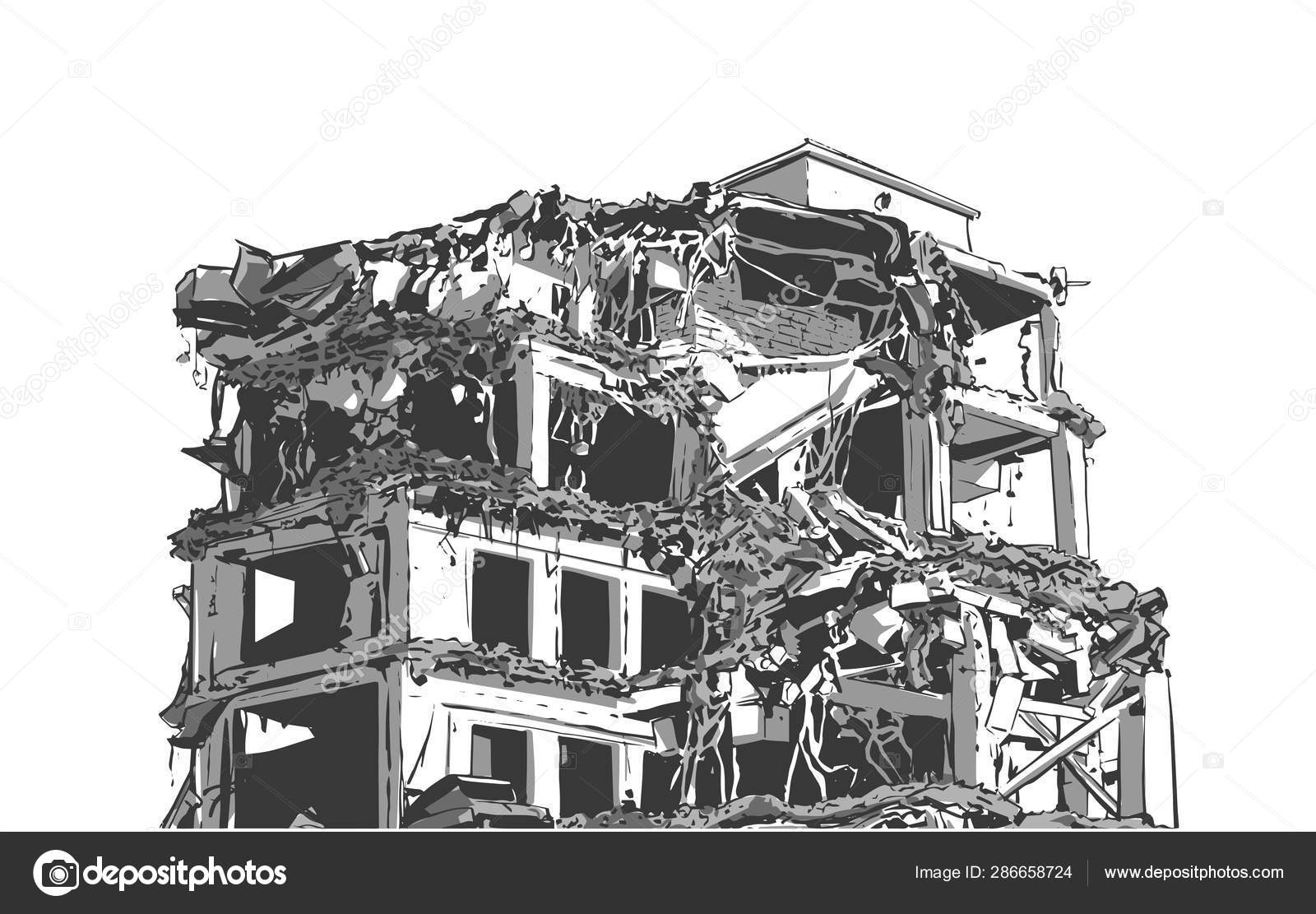 Destroyed Building Drawing