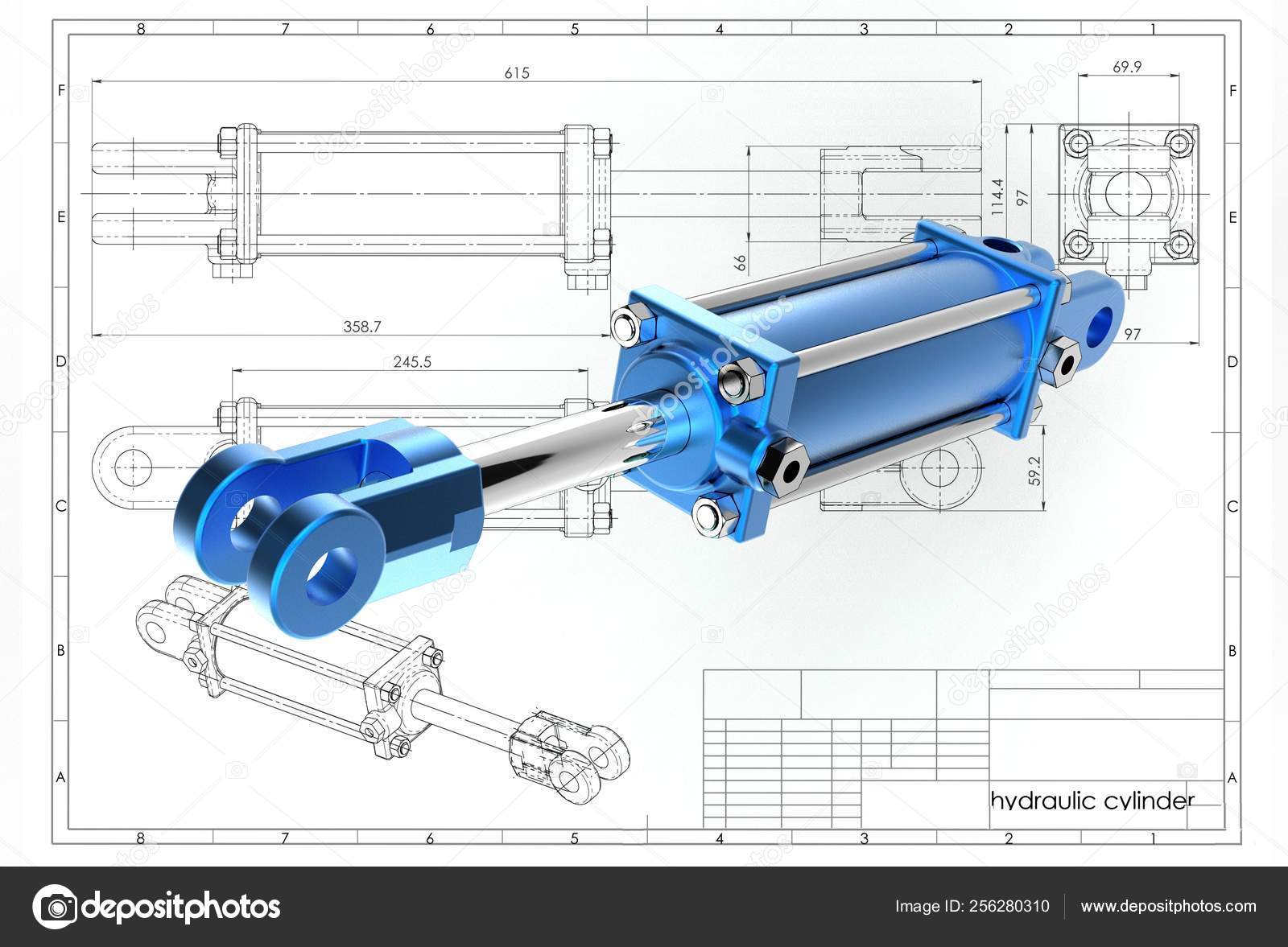 Illustration Hydraulic Cylinder Technical Engineering Drawing Stock ... Illustration Hydraulic Cylinder Technical Engineering Drawing Stock ...