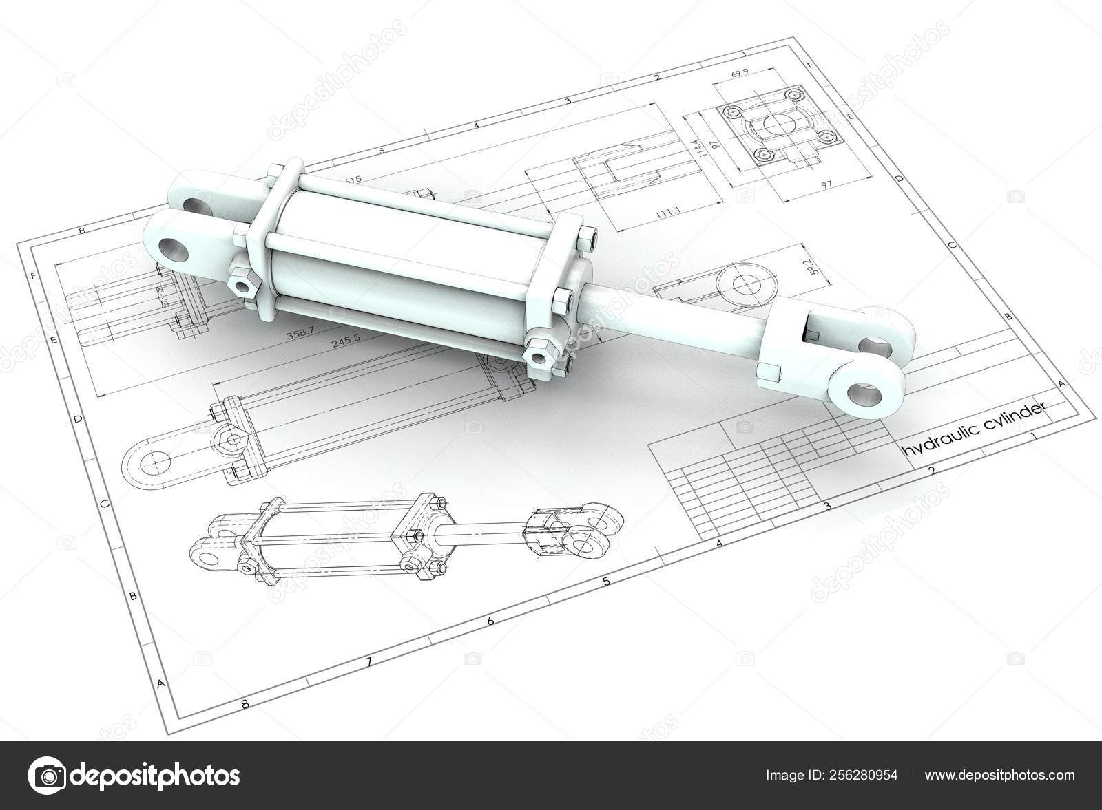 Illustration Hydraulic Cylinder Technical Engineering Drawing — Stock ...