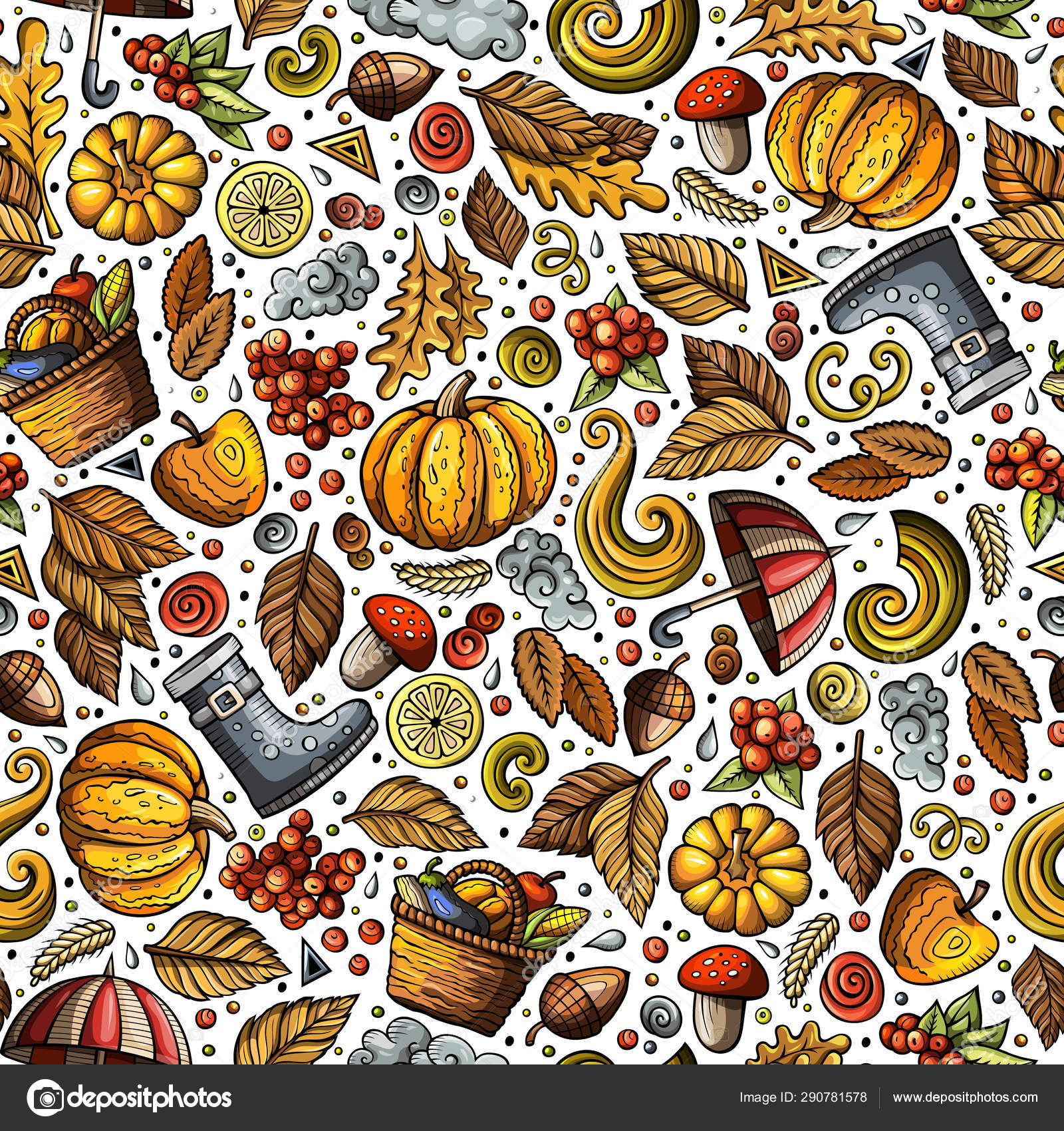 Cartoon cute hand drawn Autumn seamless pattern Stock Illustration by ... Cartoon cute hand drawn Autumn seamless pattern Stock Illustration by ...