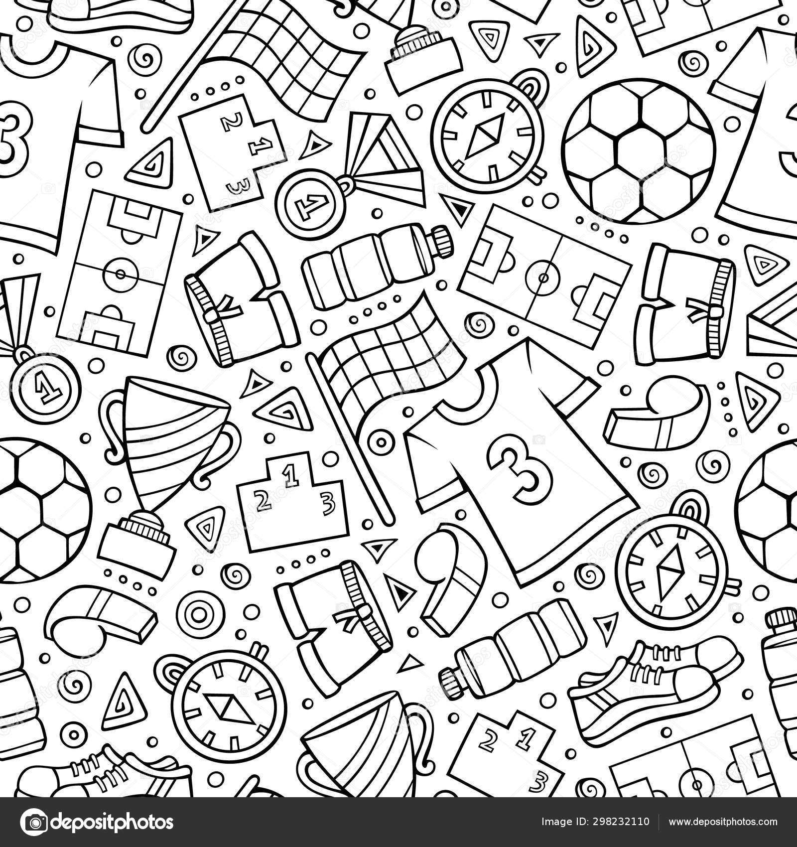 Cartoon cute hand drawn Sport seamless pattern Stock Vector Image by ...