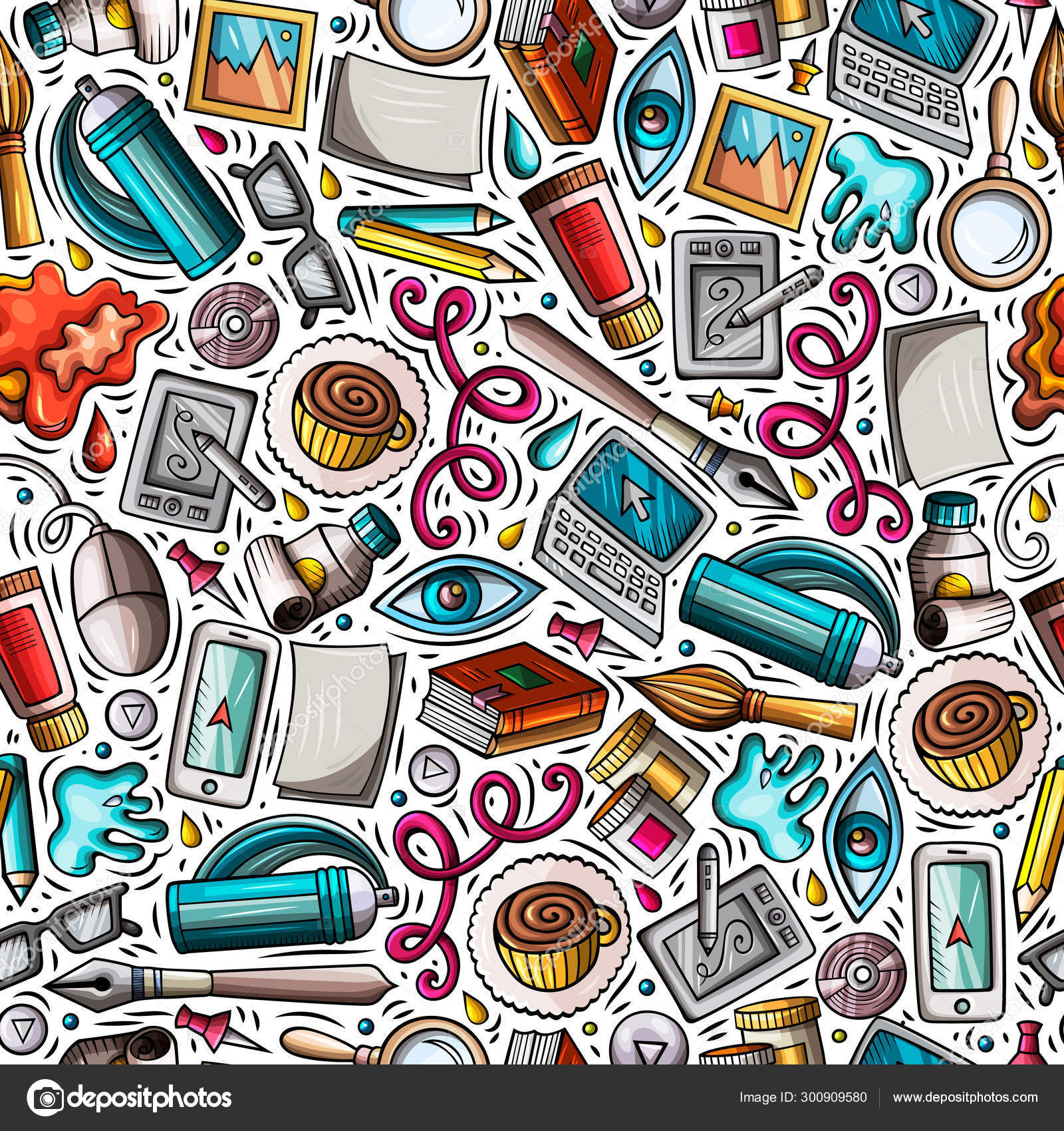 Cartoon cute hand drawn Design and Art seamless pattern Stock Vector ...