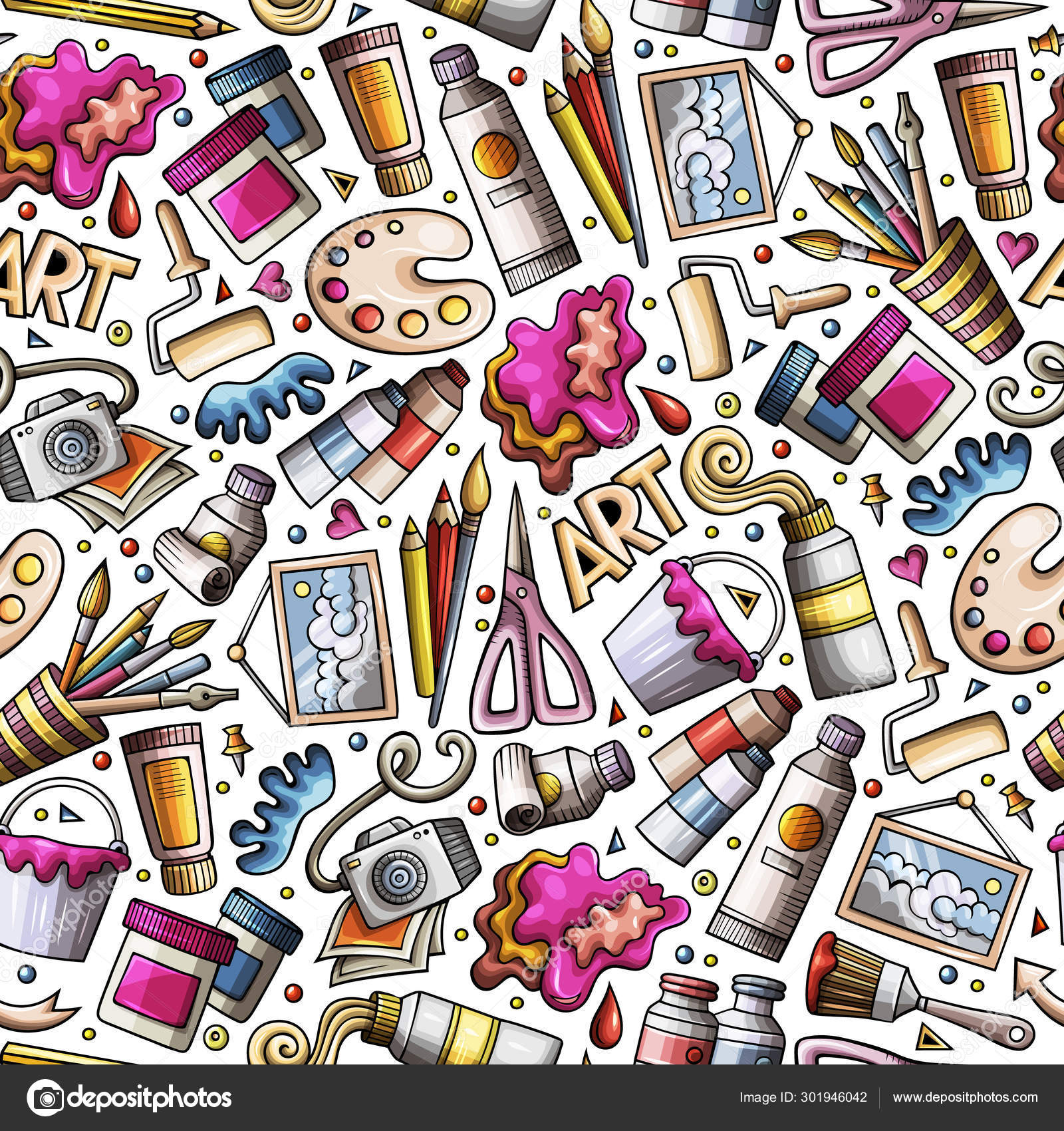 Cartoon cute hand drawn Design and Art seamless pattern Stock ...
