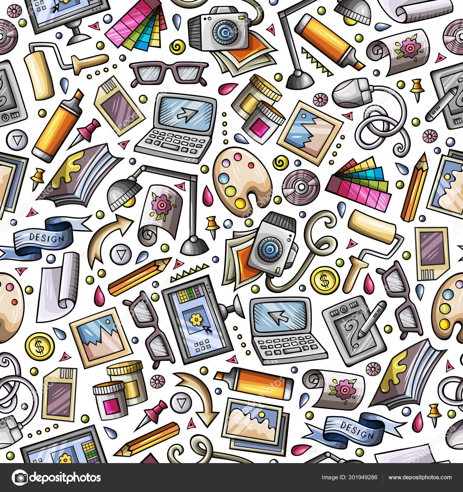 Cartoon cute hand drawn Design seamless pattern Stock Vector Image by ...