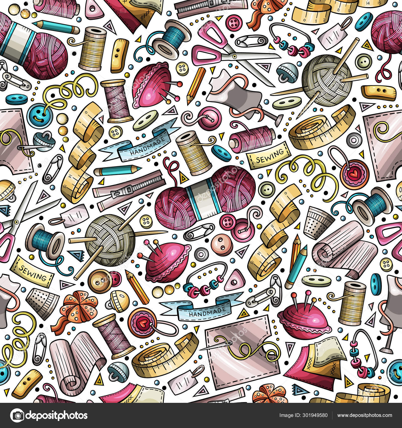Cartoon cute hand drawn Handmade seamless pattern Stock Vector Image by ...