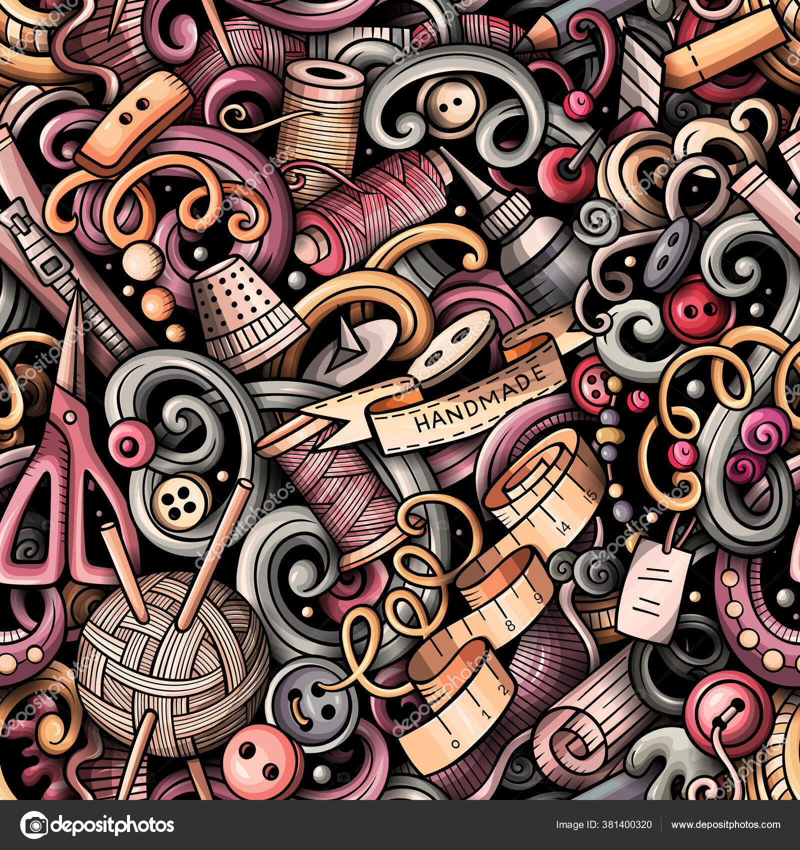 Handmade hand drawn doodles seamless pattern. Stock Illustration by ...