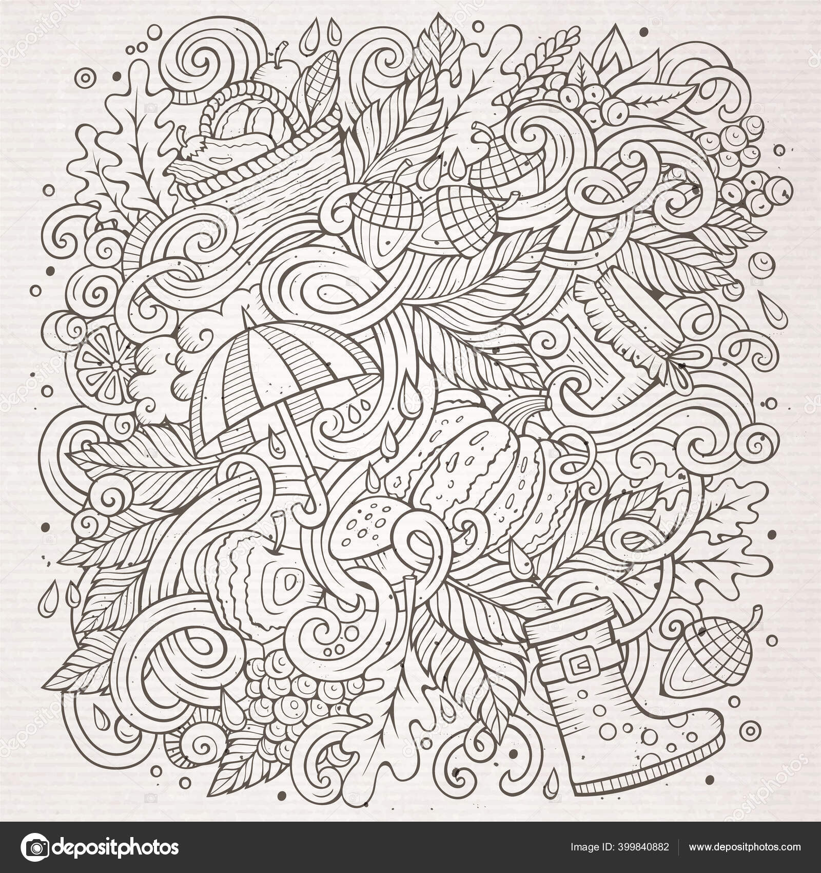 Cartoon cute doodles hand drawn autumn illustration Stock Vector Image ...