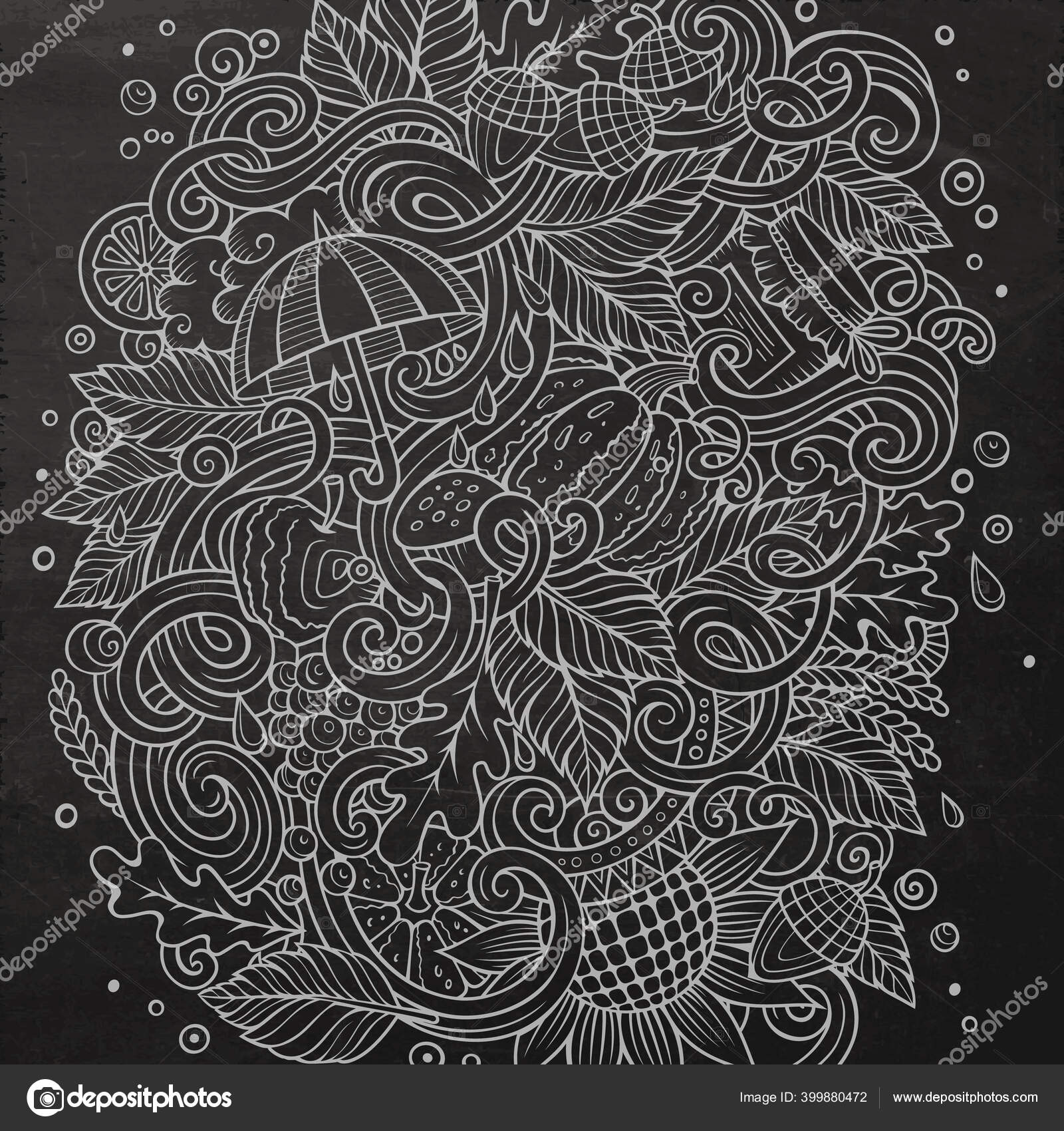 Cartoon Cute Doodles Hand Drawn Autumn Illustration Line Art Detailed ...