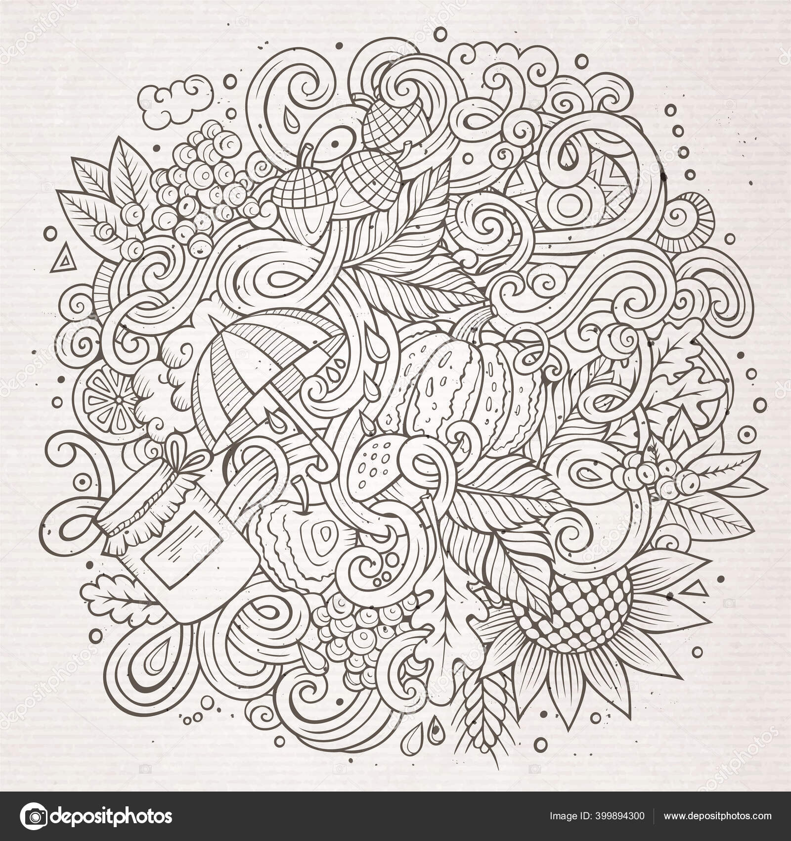 Cartoon Cute Doodles Hand Drawn Autumn Illustration Line Art Detailed ...